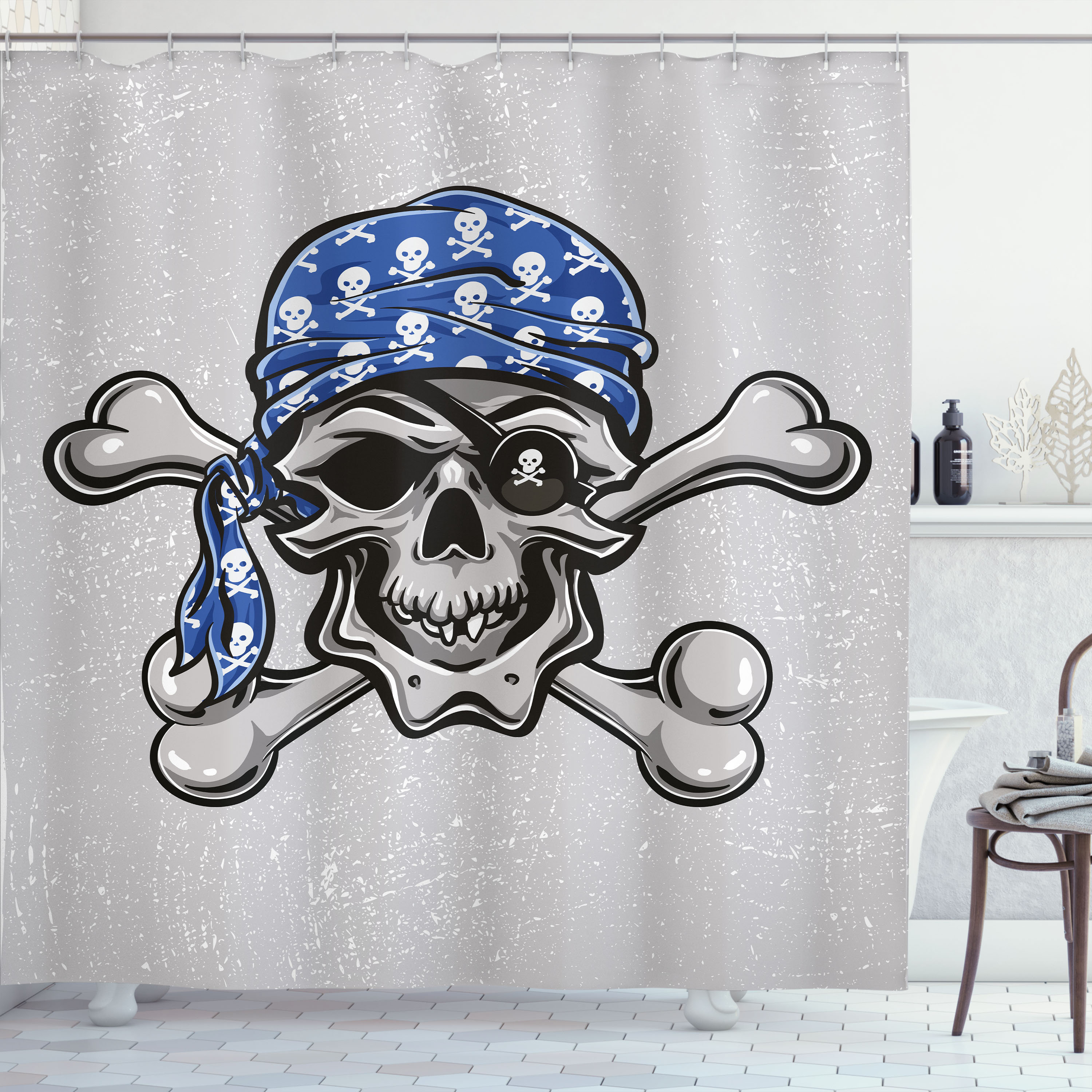 East Urban Home Skull Shower Curtain Pirate Evil Head Bones 32599 | Wayfair