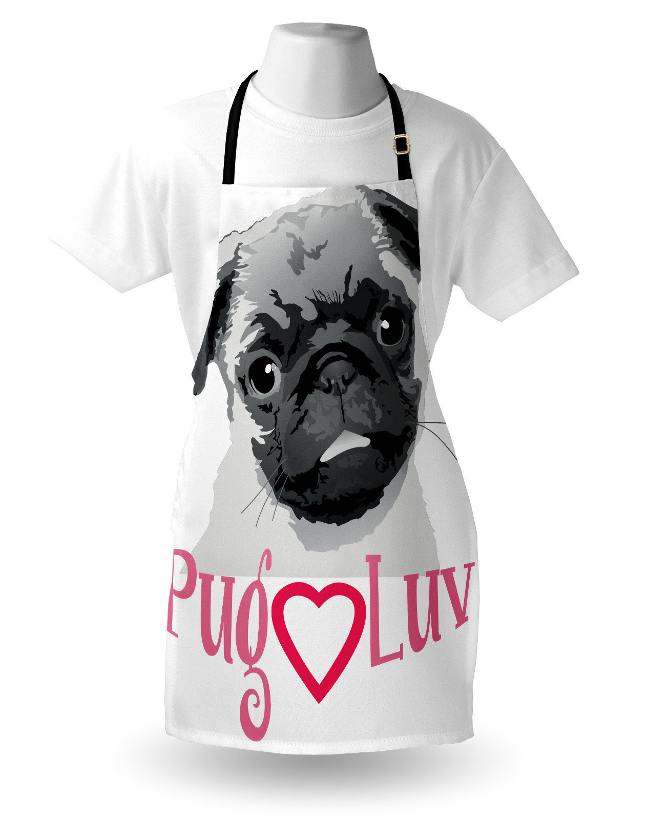 East Urban Home Pug Apron Unisex, Pug Love Image Grey, Adult Size, Dark ...