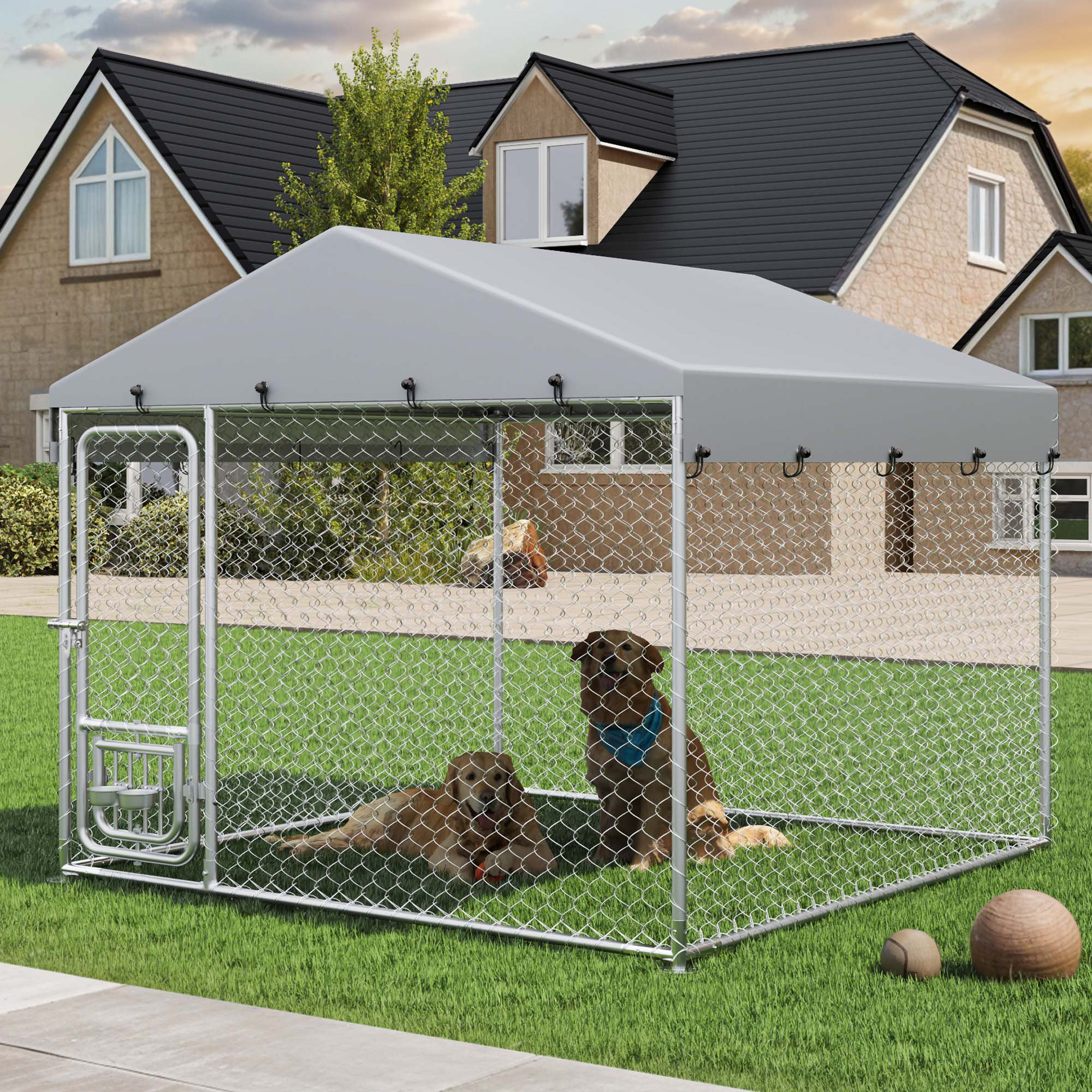 Balconera Outdoor Heavy-duty Dog Kennel With Rotating Feeder Bowls ...
