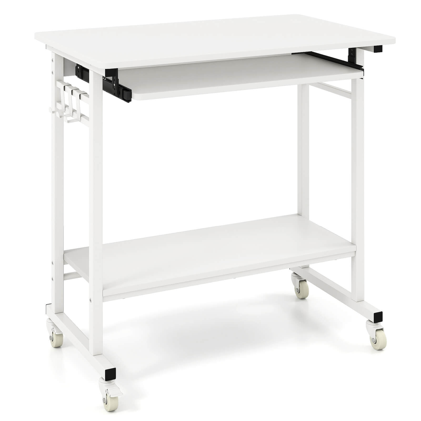 Inbox Zero Mobile Laptop Desk with Keyboard Tray, Lower Shelf, 3 Hooks ...
