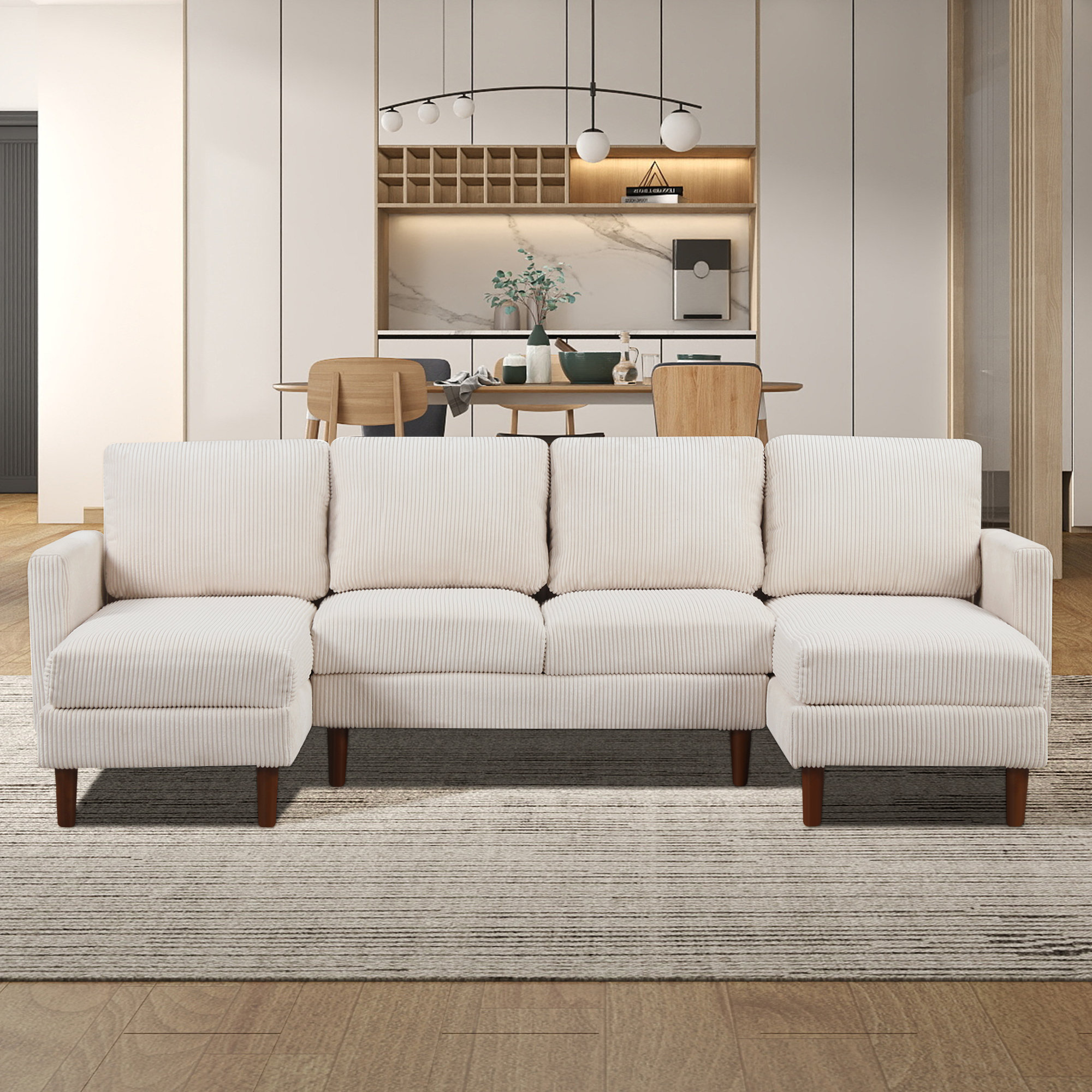 Latitude Run® 103" Corduroy 3-Piece Symmetrical Sectional Sofa ...