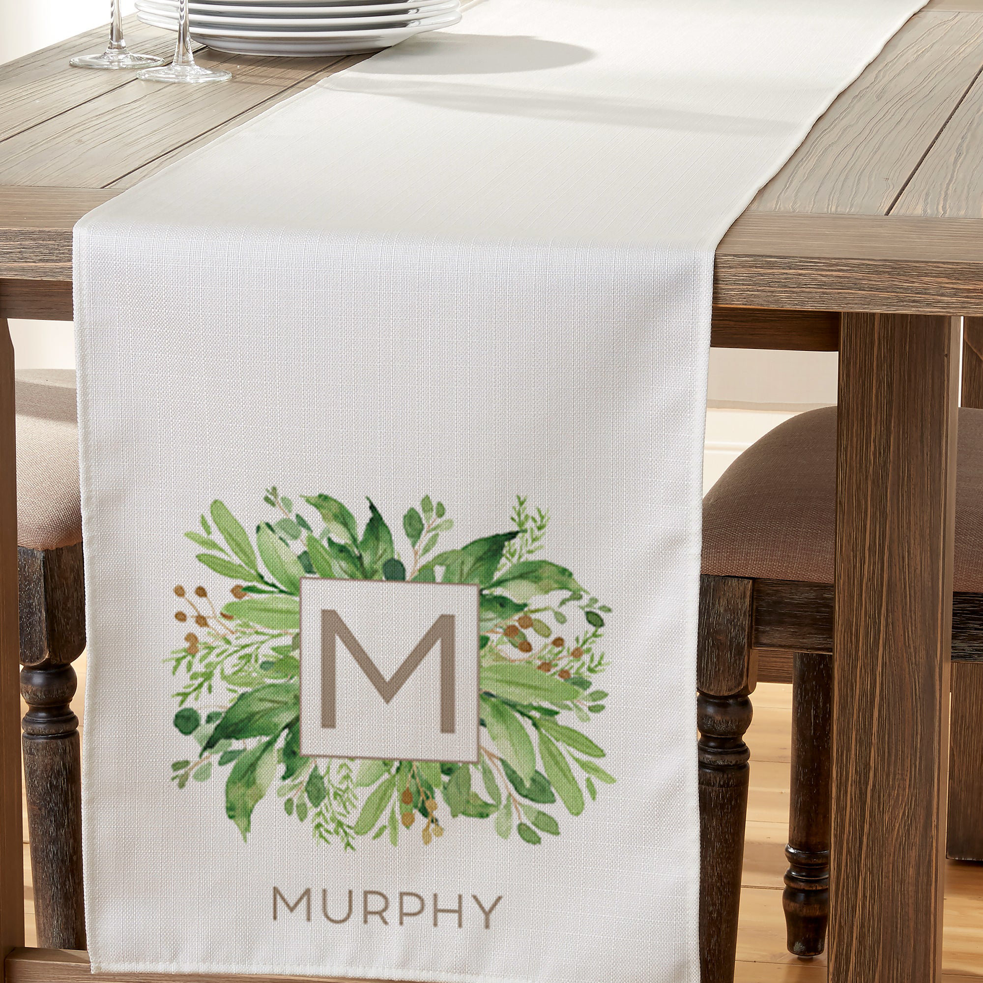 Personalization Mall Greenery Monogram Personalized Table Runner 16 ...