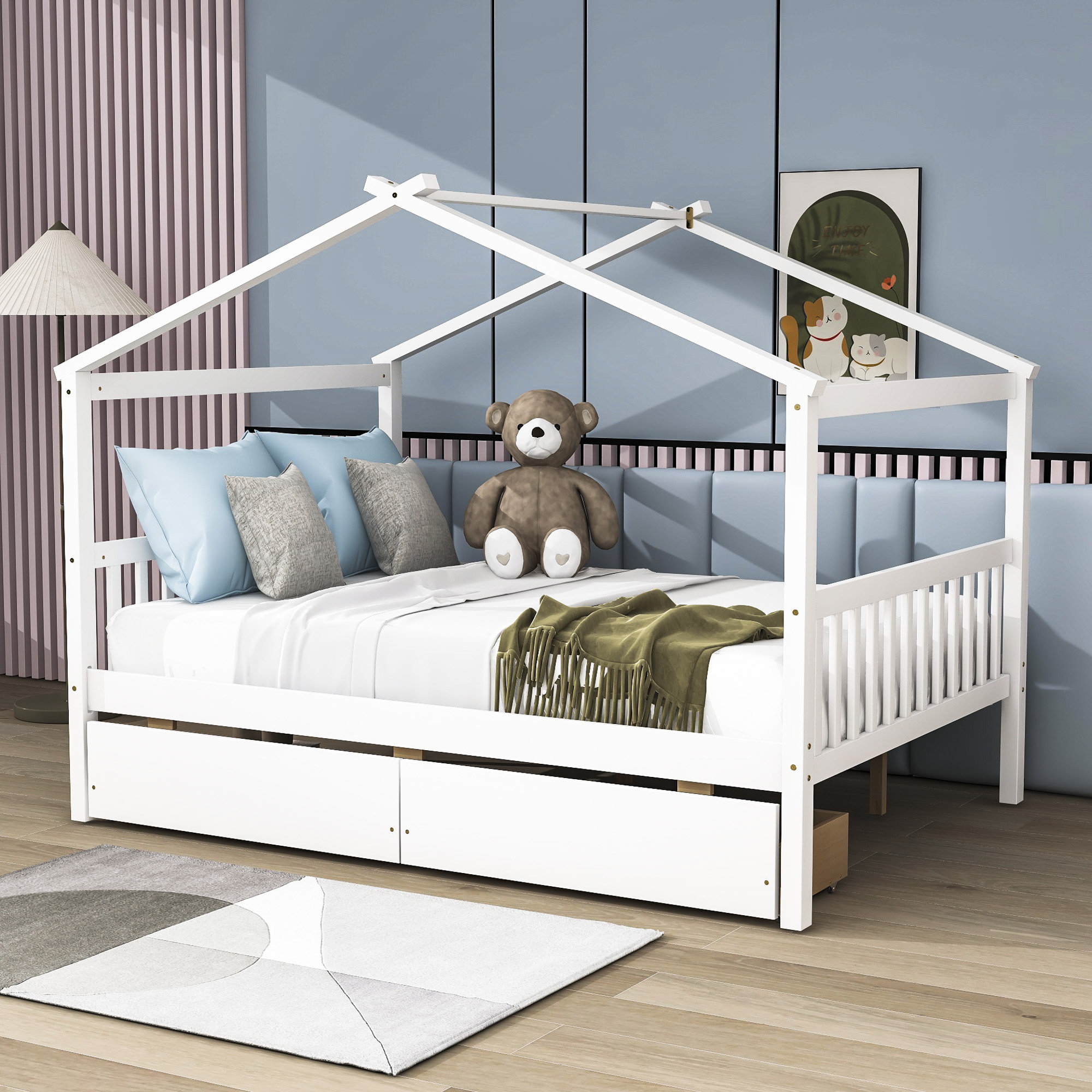 Harper Orchard Lorentzen Full 2 Drawers Wood House Bed | Wayfair