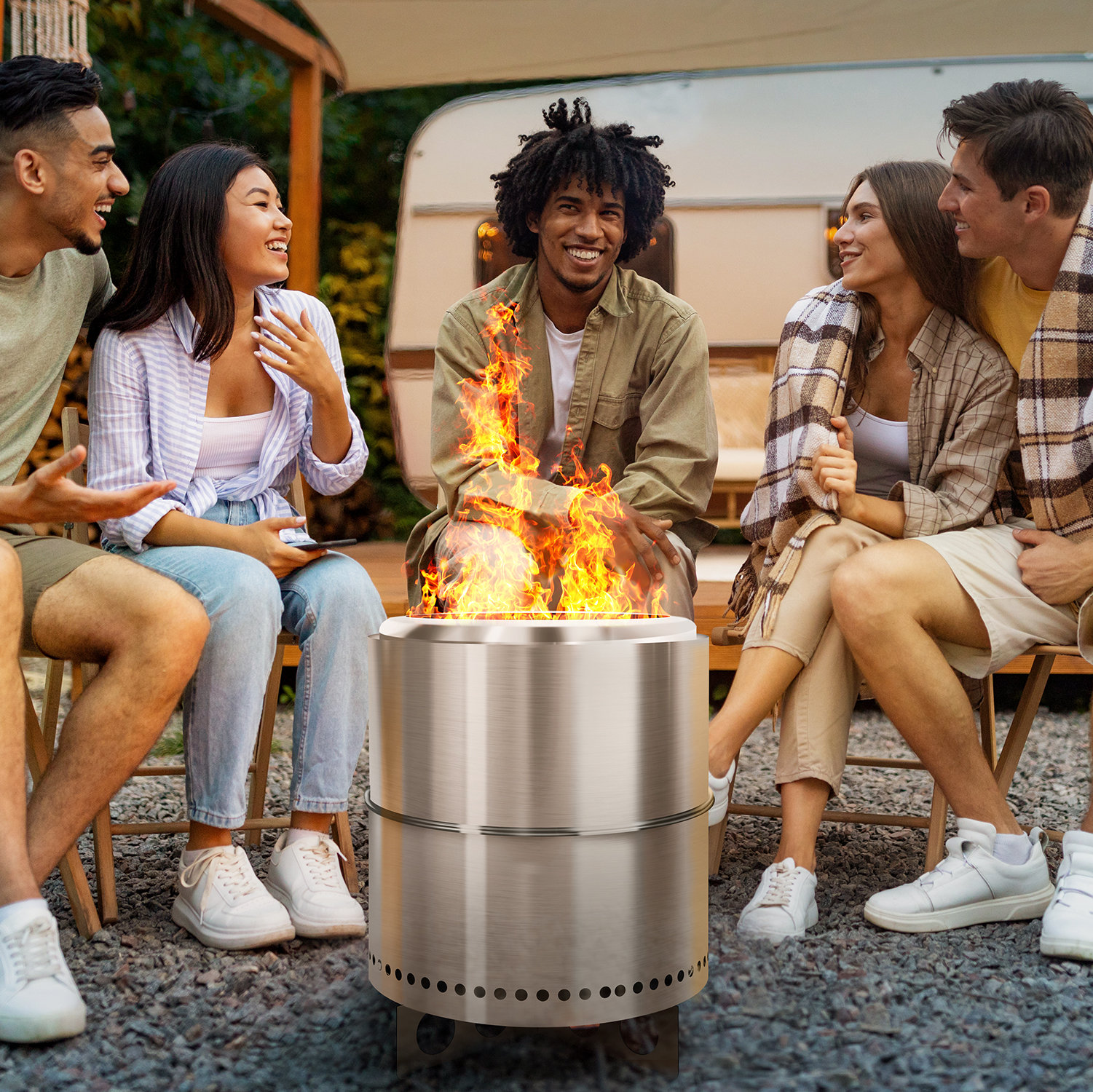 Ebern Designs Portable Outdoor Fire Pit With Bbq Forks, Carry Bag, And ...