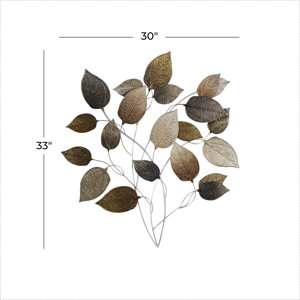 Red Barrel Studio® Metal Textured Leaf Home Bronze Wall Decor with ...