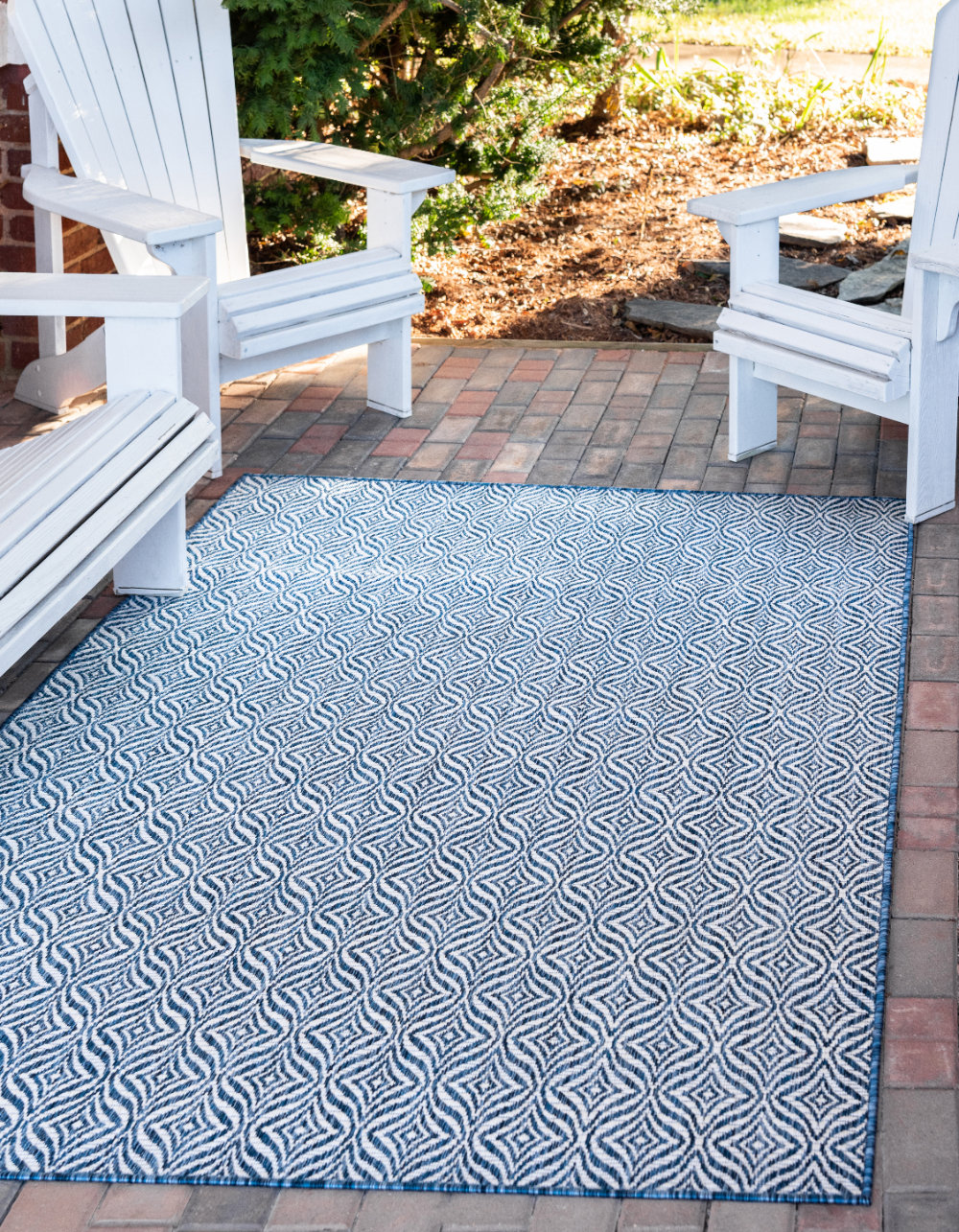 George Oliver Lithonia Blue/Ivory Indoor/Outdoor Rug & Reviews | Wayfair