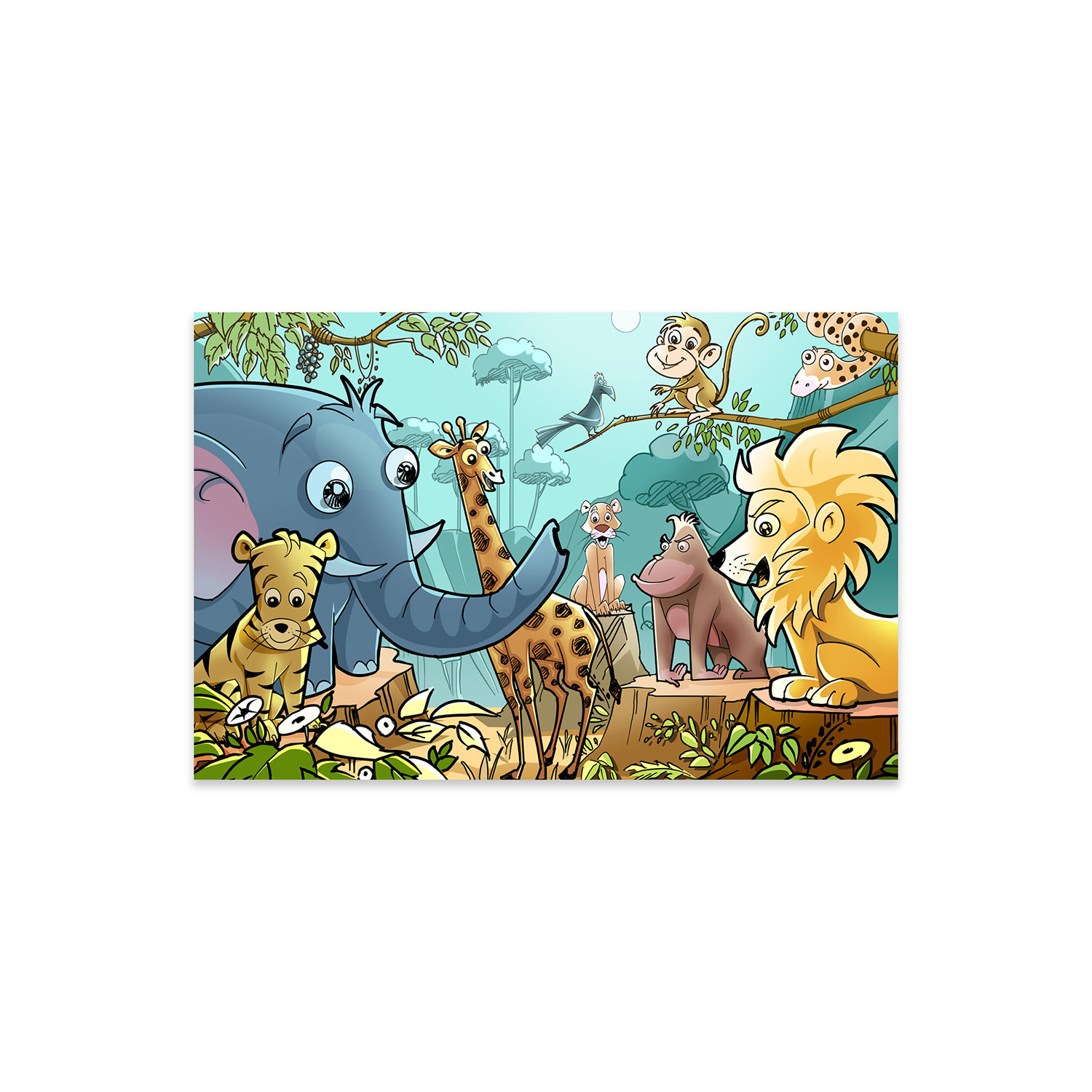Indigo Safari Jungle Cartoon Animals Print On Acrylic Glass | Wayfair