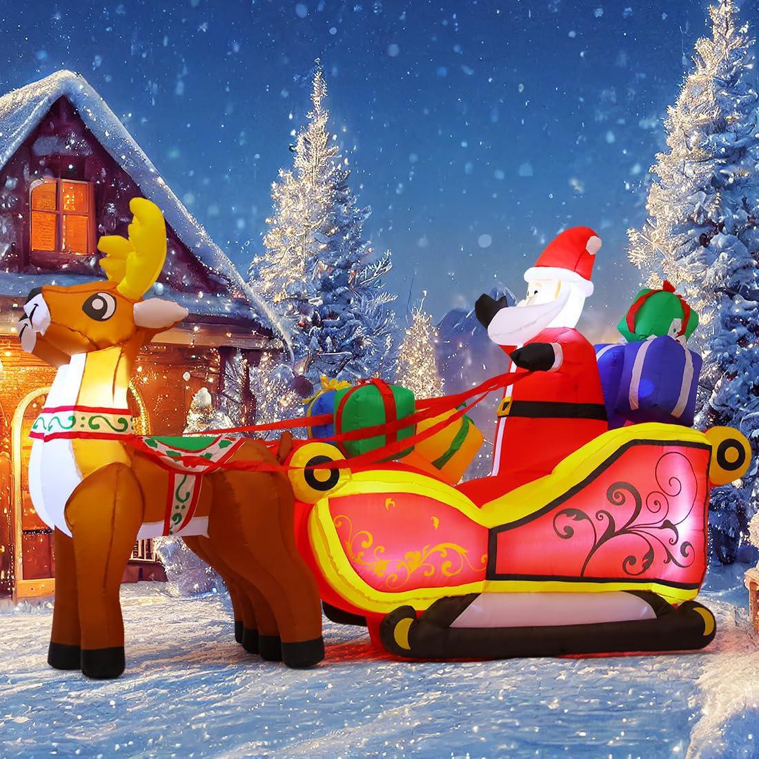 GOOSH Christmas Inflatable Santa Sleigh Inflatable Santa Sleigh Outdoor ...