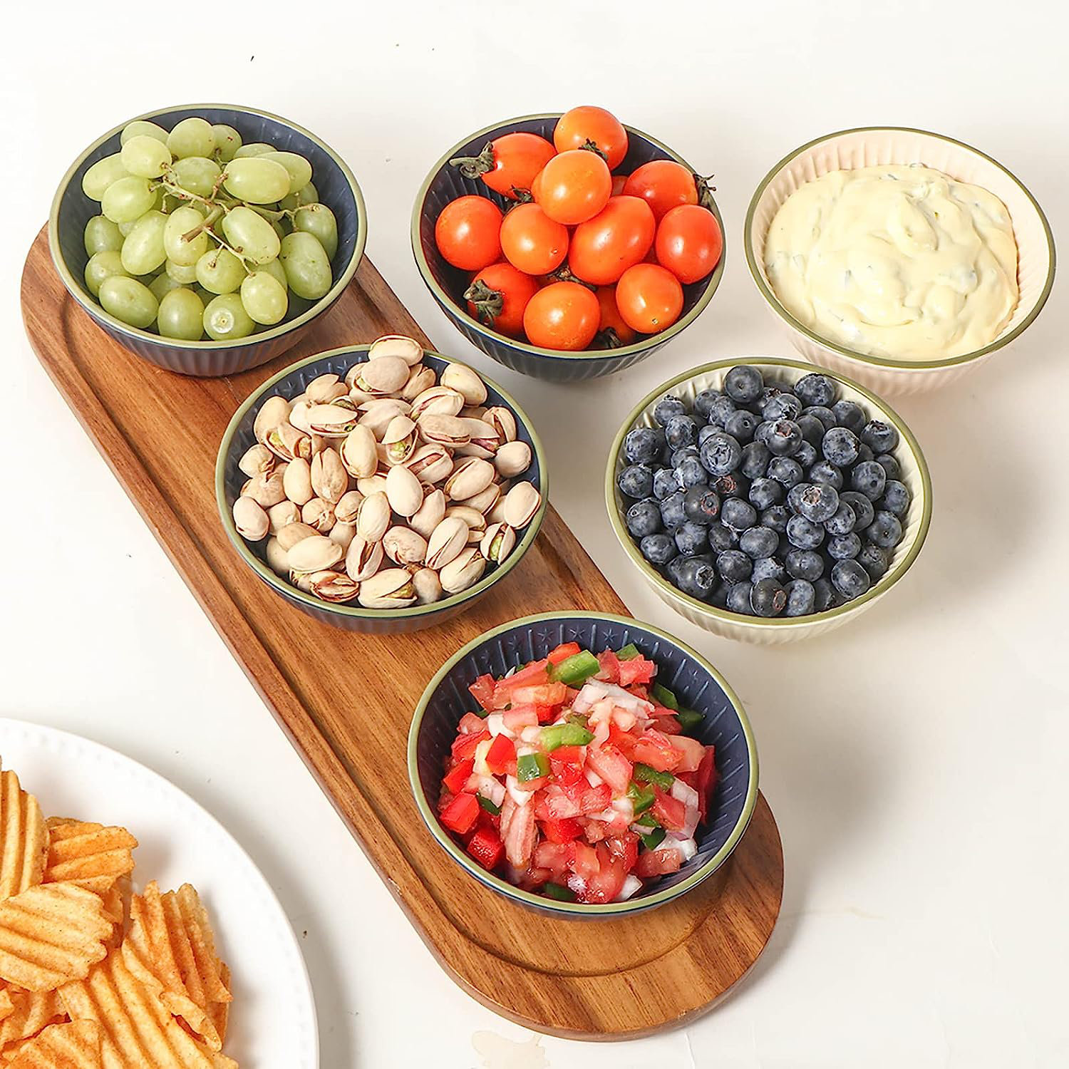 Latitude Run® Small Serving Bowls & Wooden Tray, Chip And Dip Serving ...