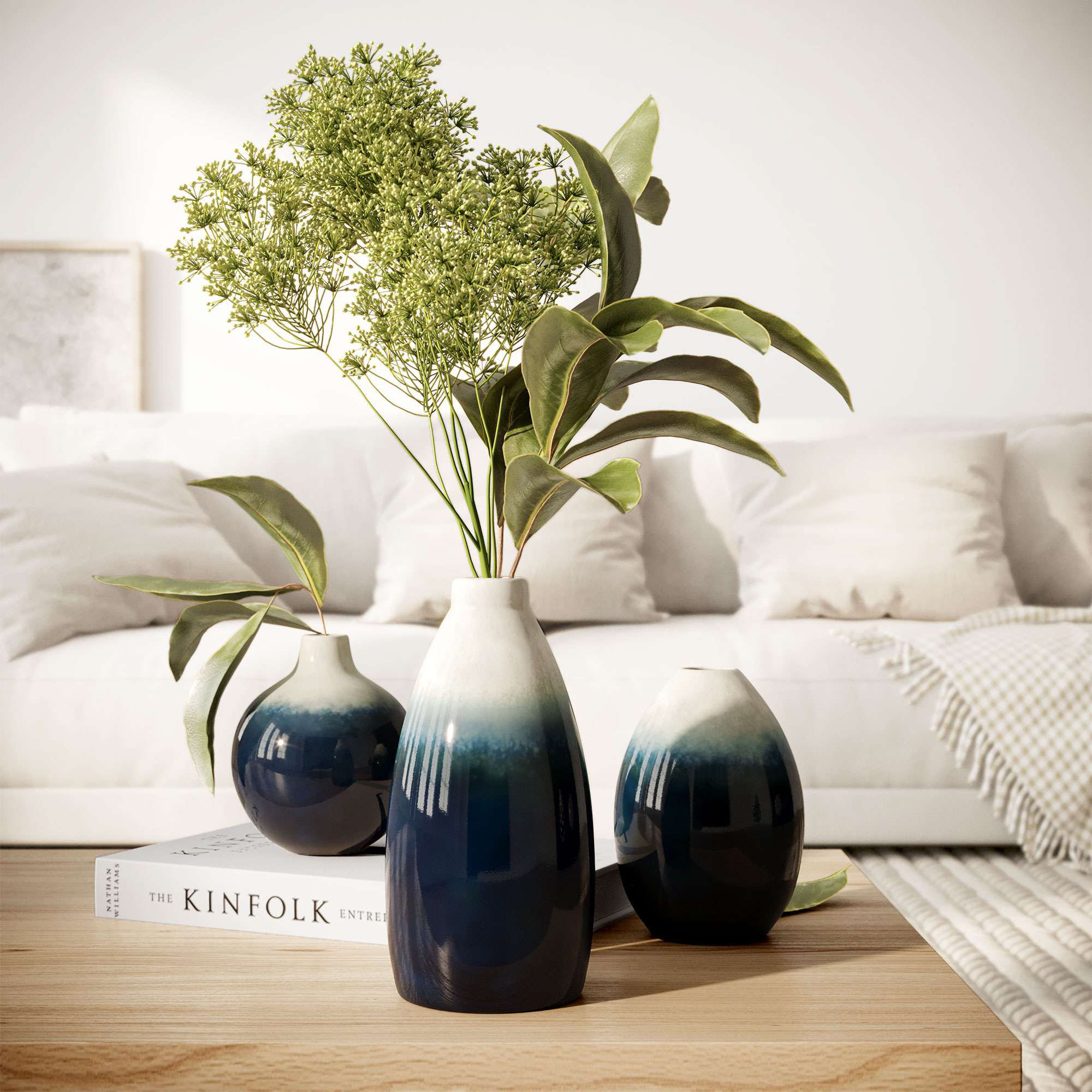 Wrought Studio 3 Piece Arnaldur Blue Ceramic Table Vase Set & Reviews ...