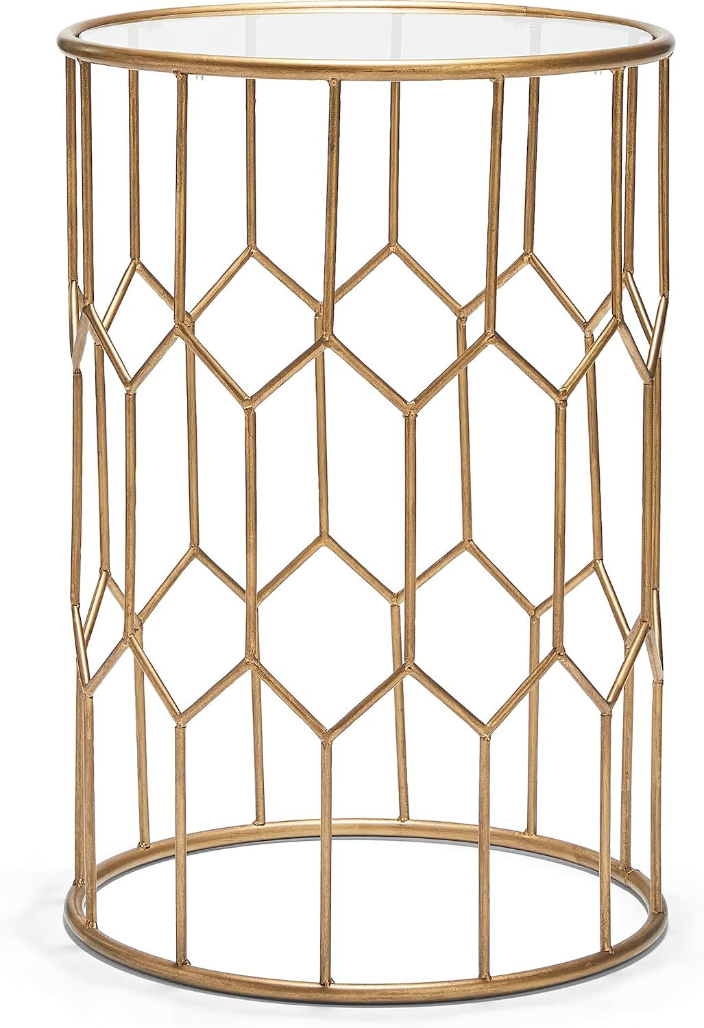 Everly Quinn Modern Accent Side Table With Gold Frame And Round Glass Top, Brushed Metal Base ...