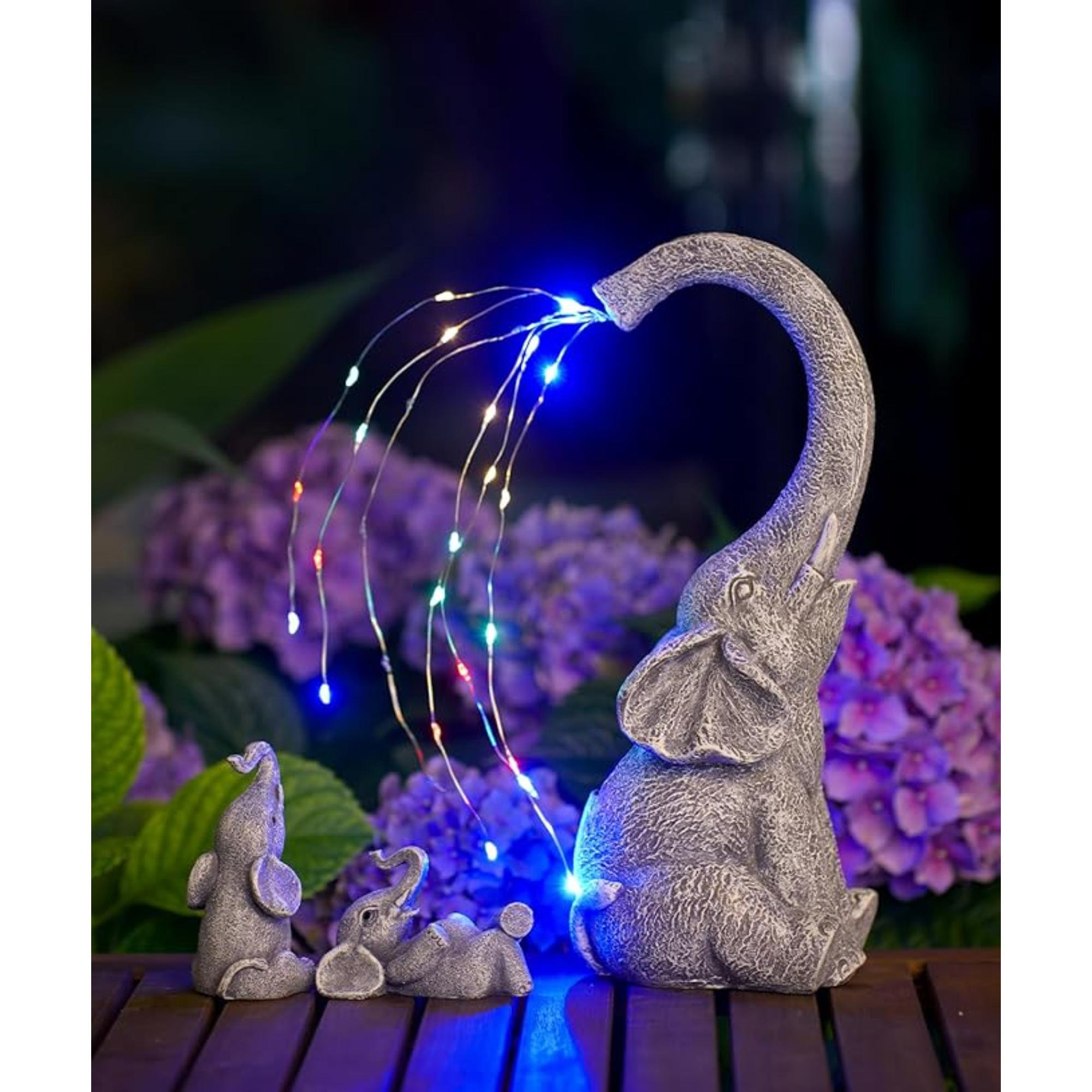 Bungalow Rose Elephant Statue With Solar Lights - Elephant Decor For ...