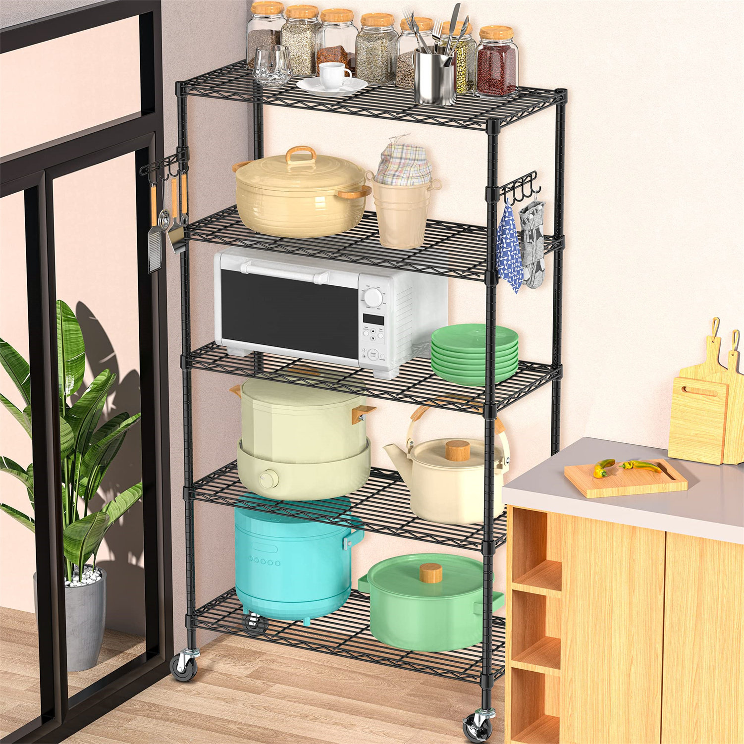 Rebrilliant Nipha 35.98'' W Shelving Unit with Wheels | Wayfair