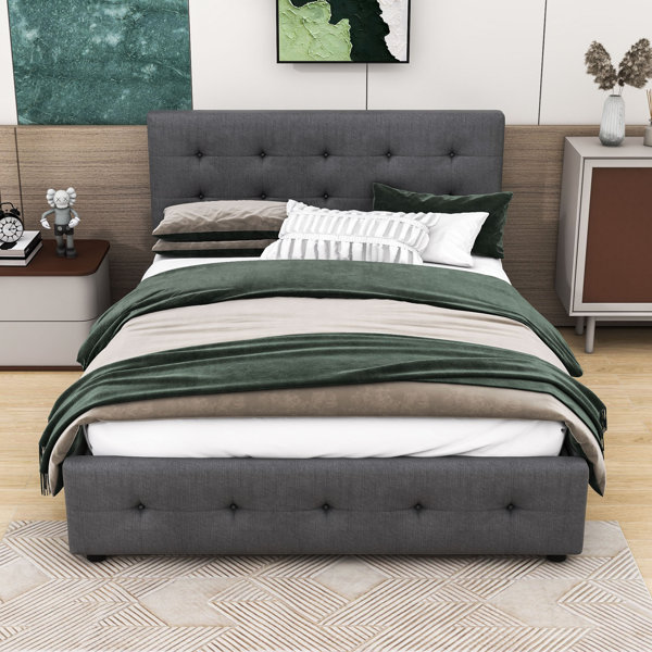 Red Barrel Studio® Filicity Queen Size Upholstered Platform Bed with 2 ...
