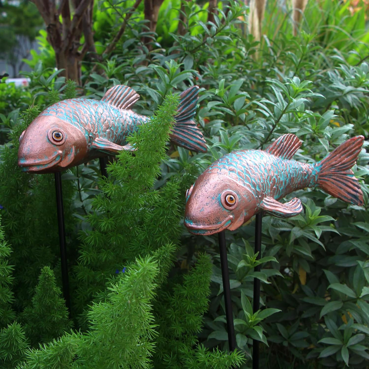 Trinx Statues,Koi Fish Decor,Set of 2 Antique Koi Fish Garden Statue ...