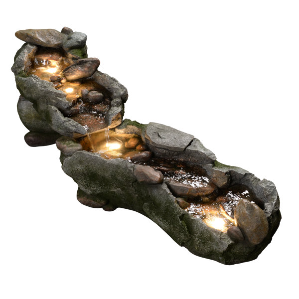 Peaktop Riverstone Cascade Water Fountain Outdoor With LED Light ...