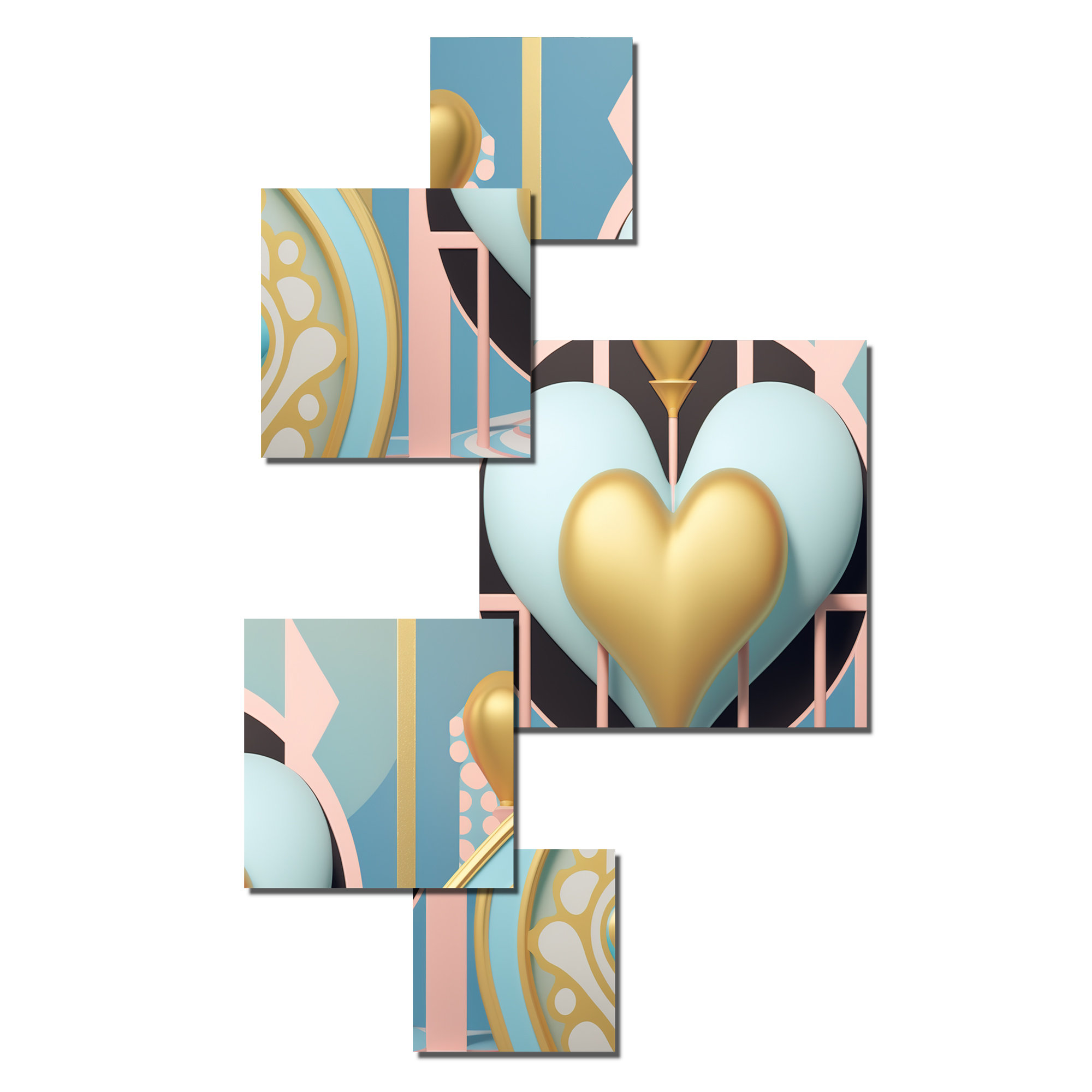 Everly Quinn Contemporary Pastel Gold Radiating Heart II - 5 Piece No ...