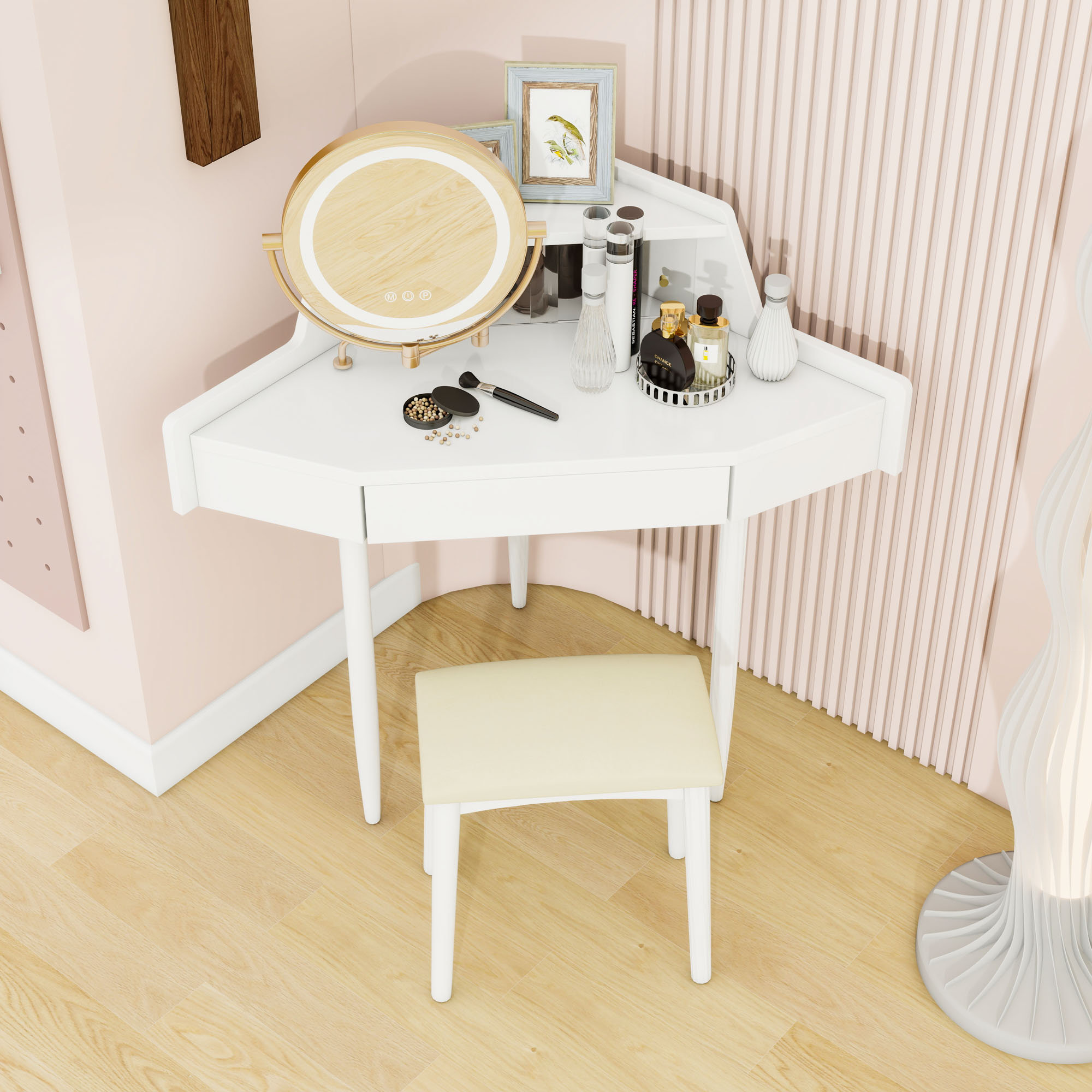 Wrought Studio Makeup Vanity Desk with Large Storage, LED Mirror and ...