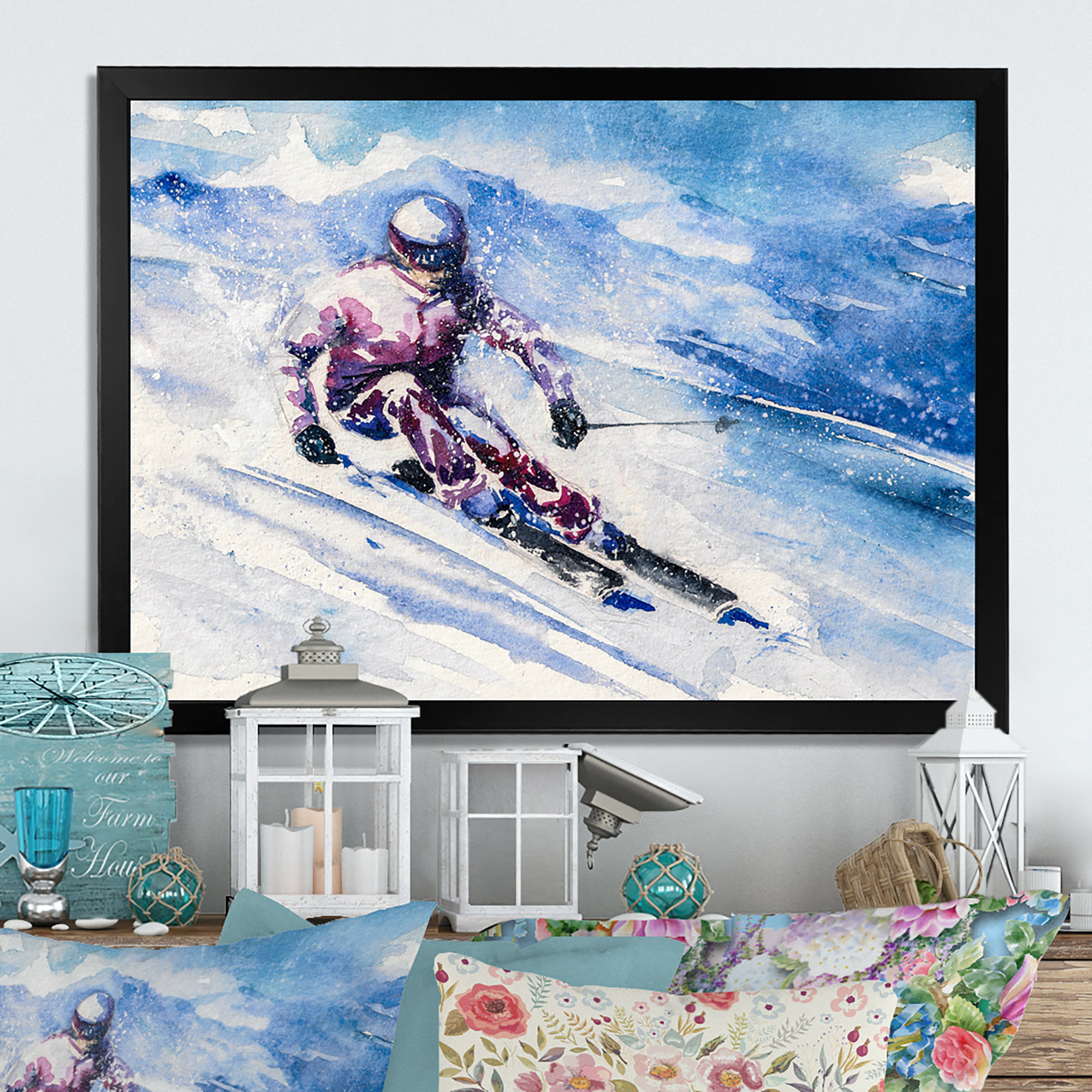 Winston Porter Skiing Sport Artwork - Picture Frame Print on Canvas ...