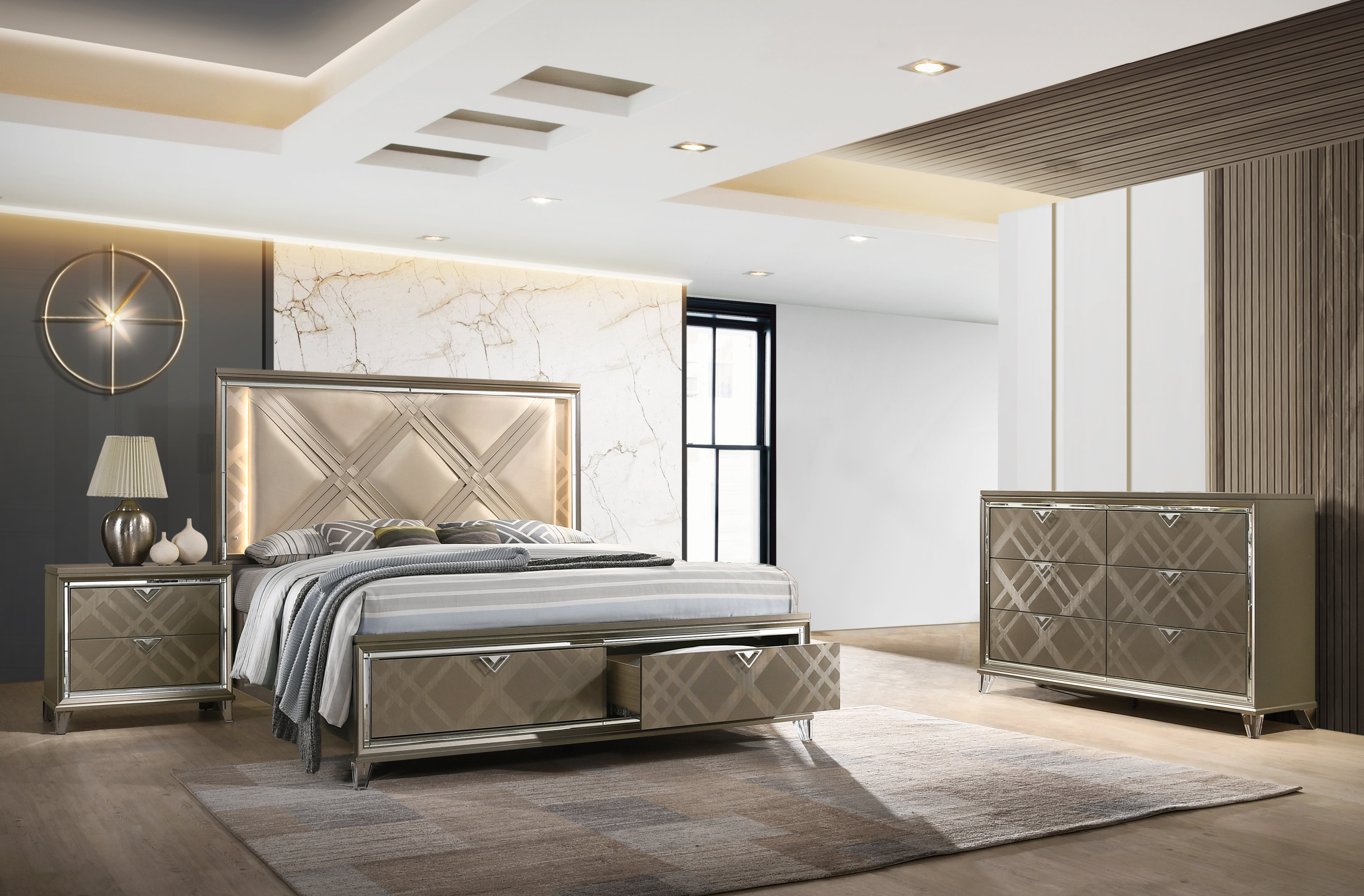 Willa Arlo™ Interiors Palmquist 3pc Bedroom Set with Gold Embossed ...