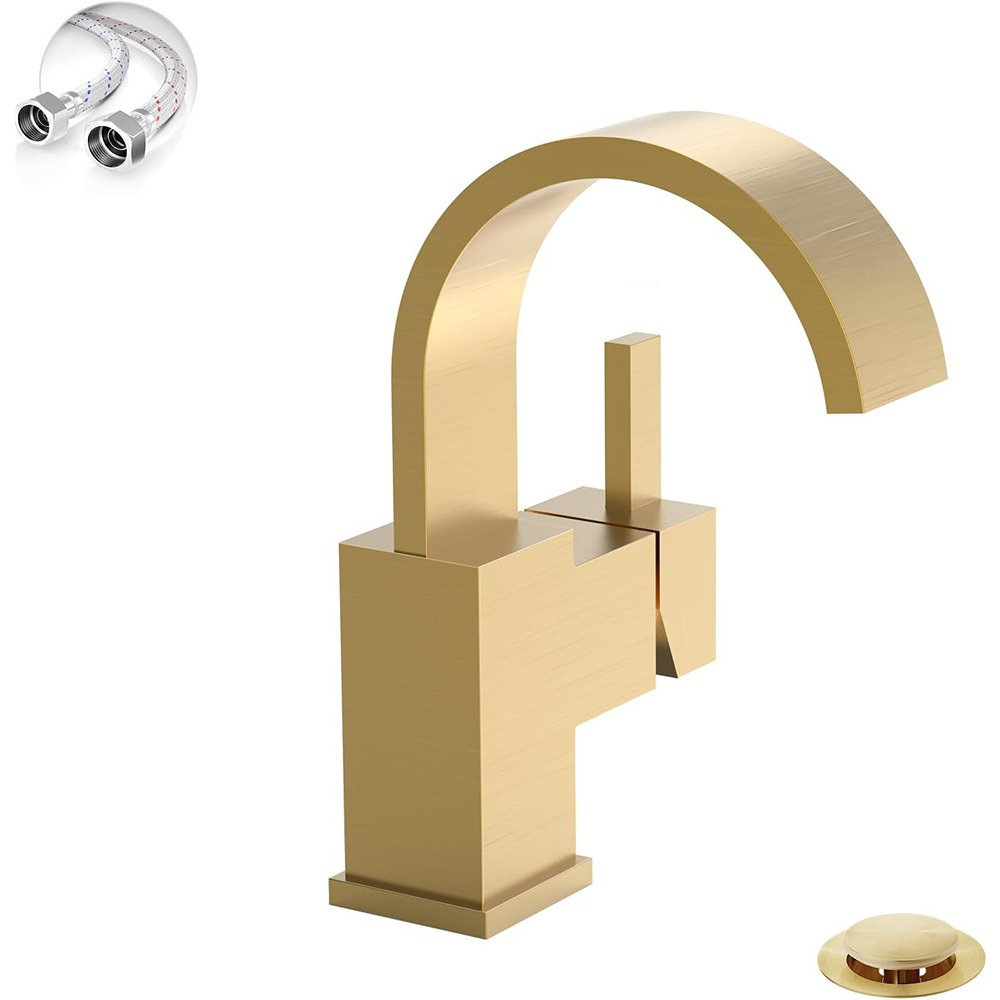 MAXAYA Brushed Gold Bathroom Faucet 1 Hole, Waterfall 4 Inch Single ...