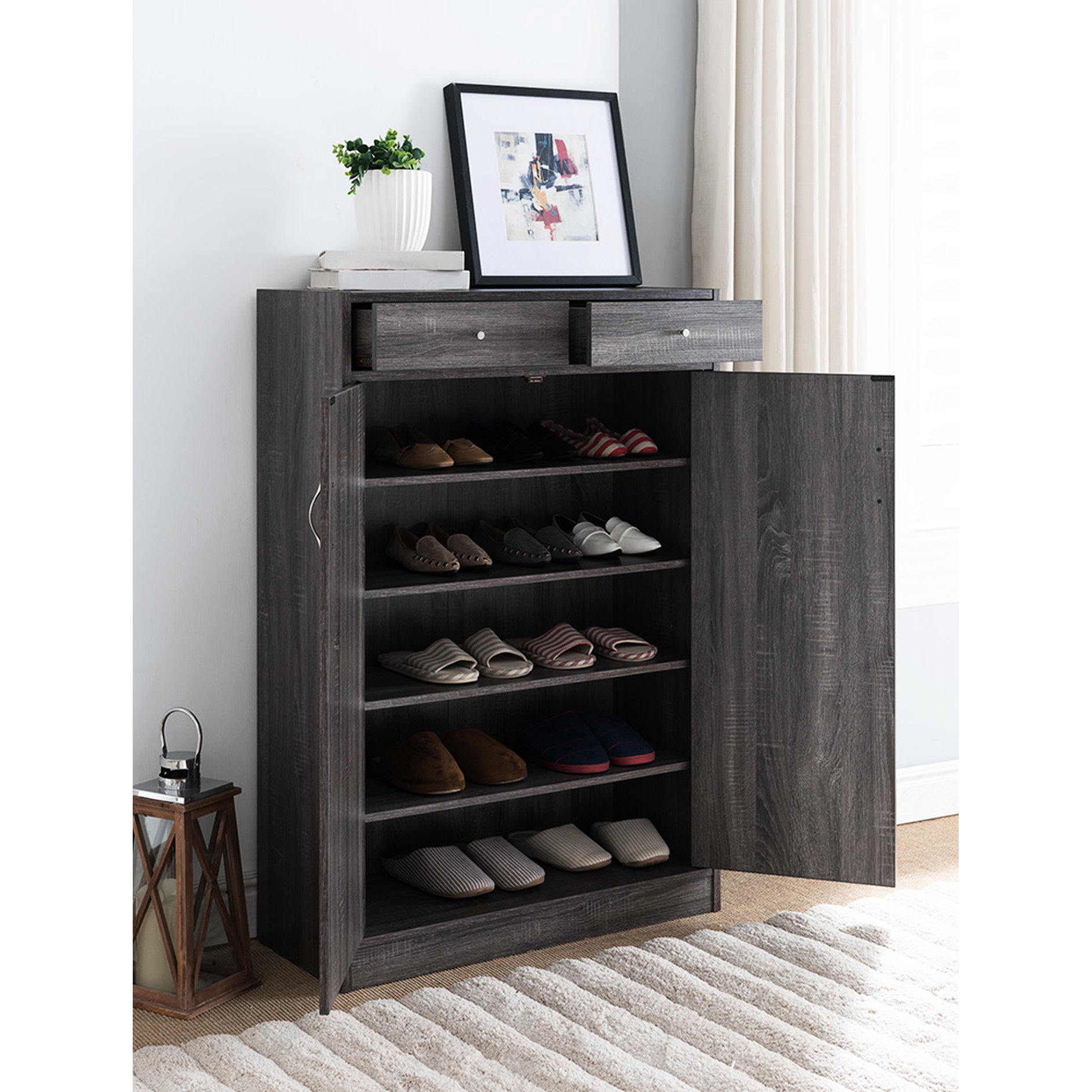 Ophelia & Co. Two Door Shoe Storage Cabinet - Drawers, 15 Pair Capacity ...