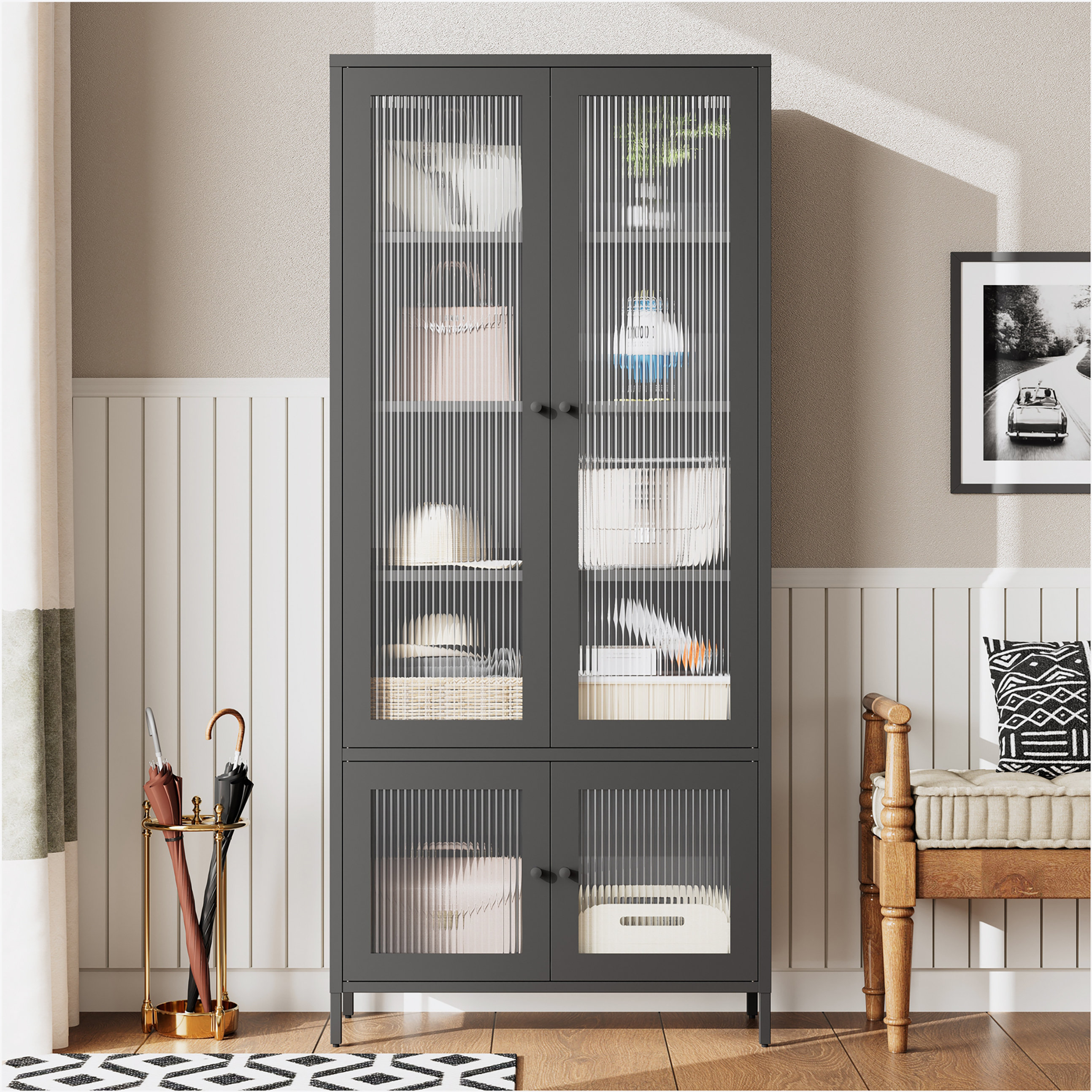 Latitude Run® Large Metal Storage Cabinet Display Cabinet with 4 Glass ...