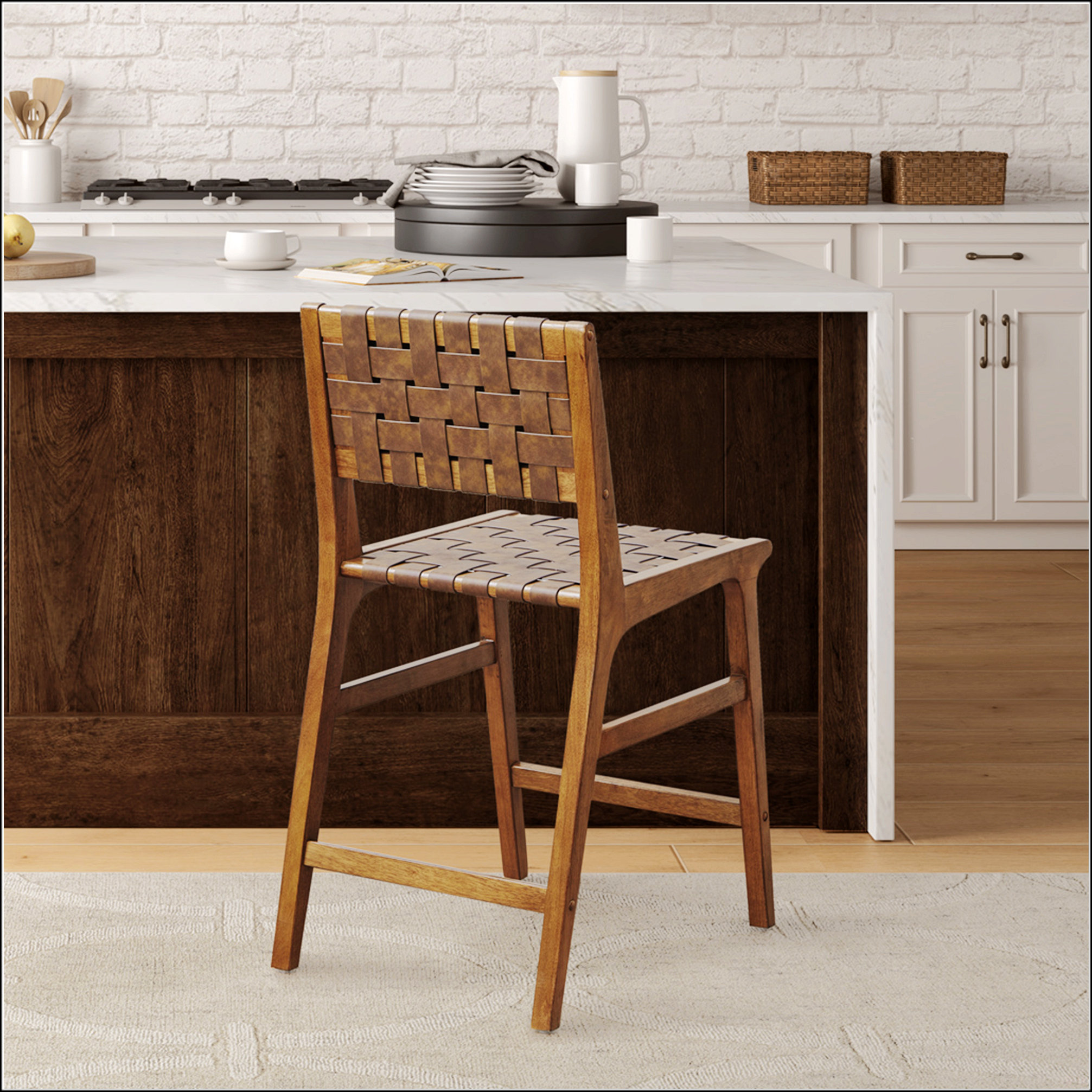 Lark Manor™ Faux Leather Woven Counter Stool | Wayfair
