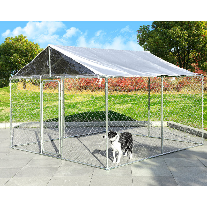 GIODIR Outdoor Large Dog Kennel With Canopy and Lockable Door ...