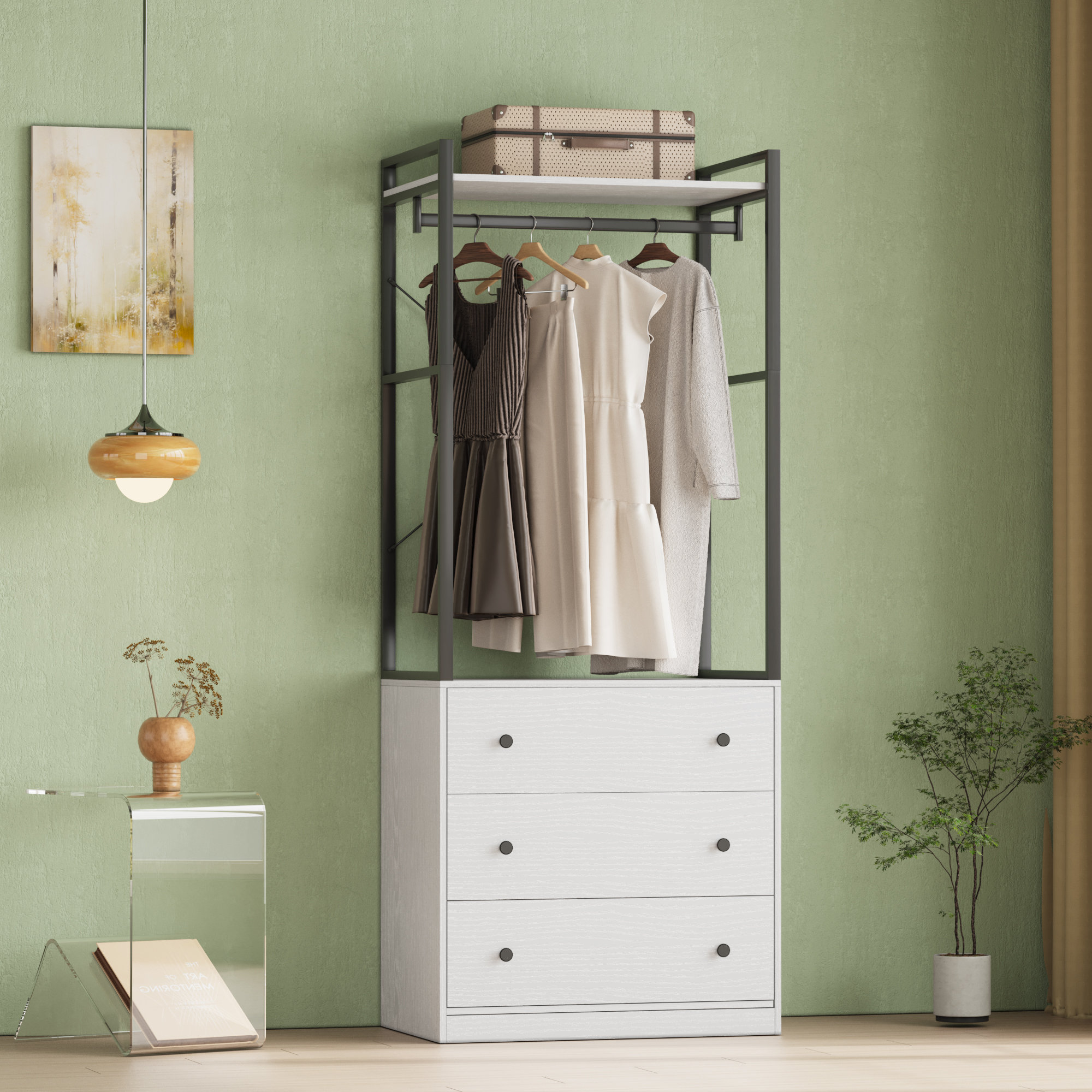 Ebern Designs Modern Open-Frame Wardrobe Armoire With Powder-Coated ...