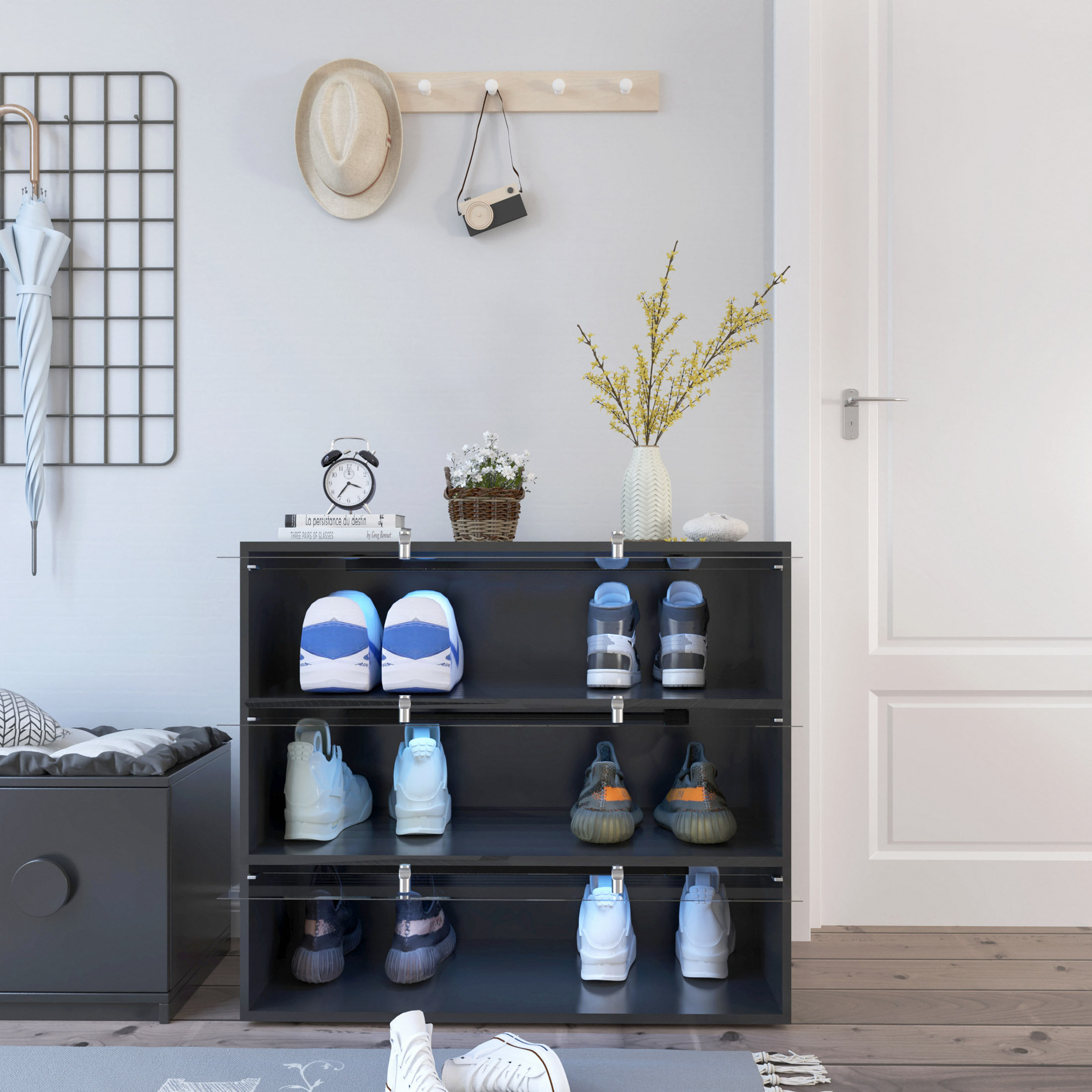 Latitude Run® Glass Door Shoe Box Shoe Storage Cabinet With RGB Led ...