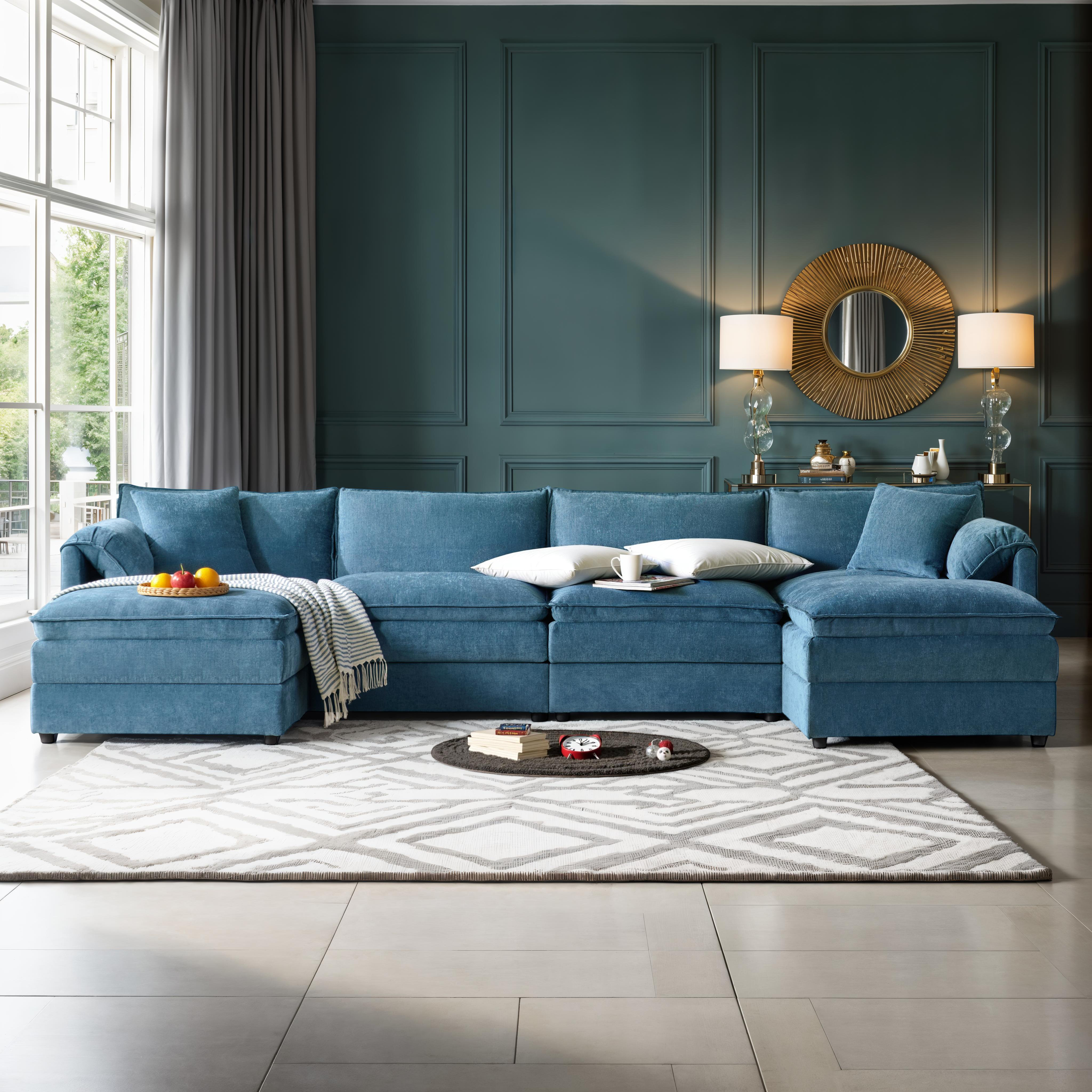 Latitude Run® 136'' Chenille Modular Sectional Sofa U-Shaped Cloud ...