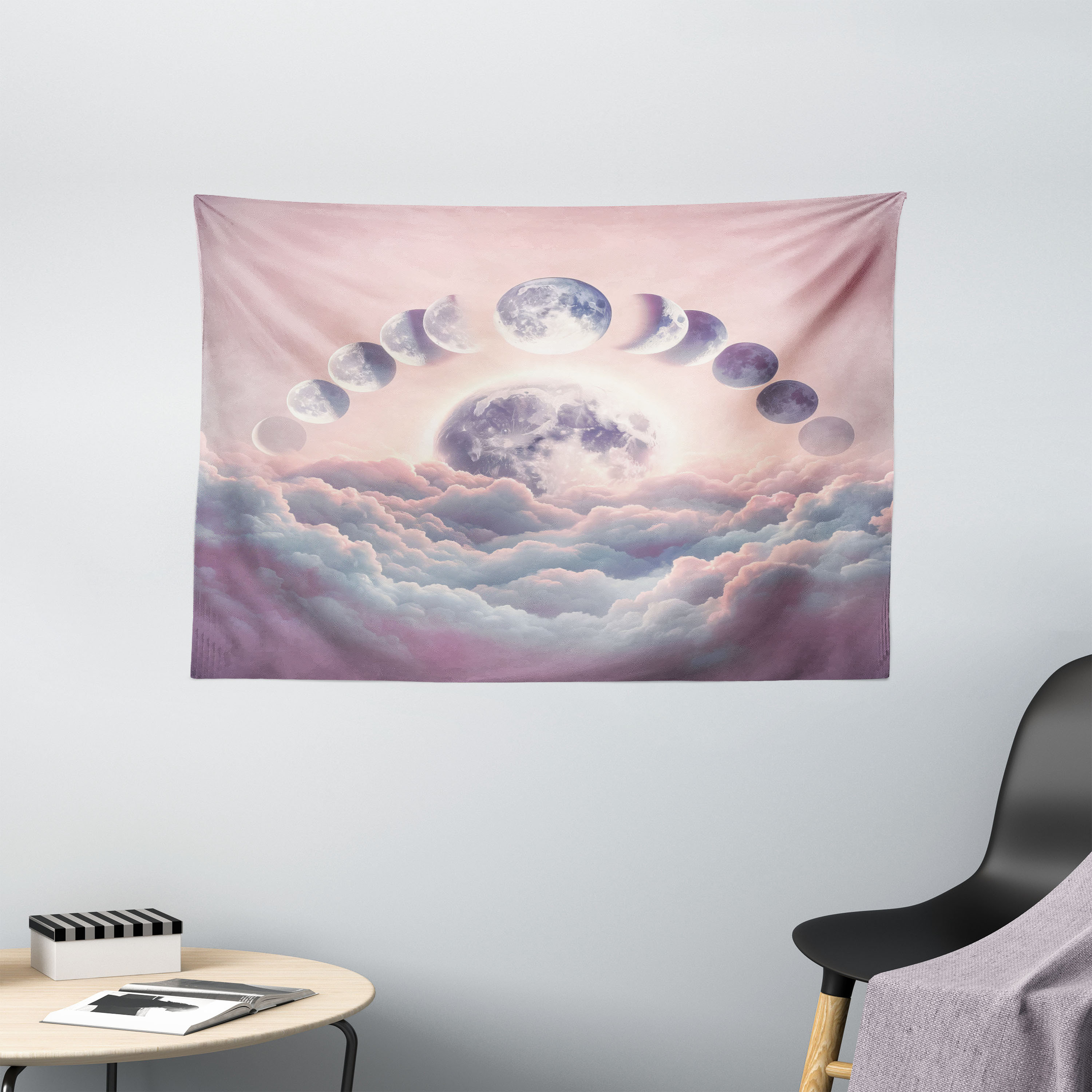 East Urban Home Pink Tapestry Wall Hanging Pastel Sky Moon Phases ...