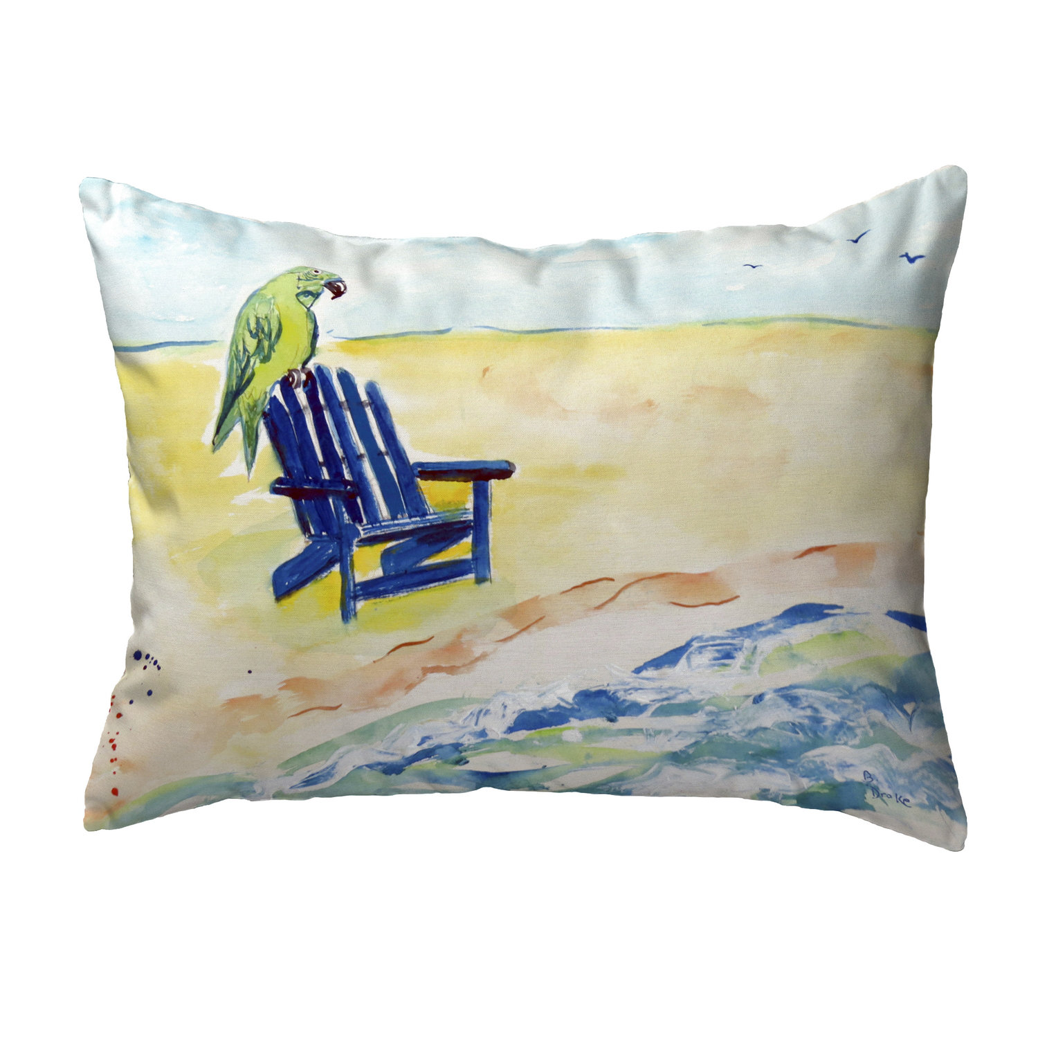 Betsy Drake Interiors Parrot and Chair Indoor/Outdoor Lumbar Pillow ...