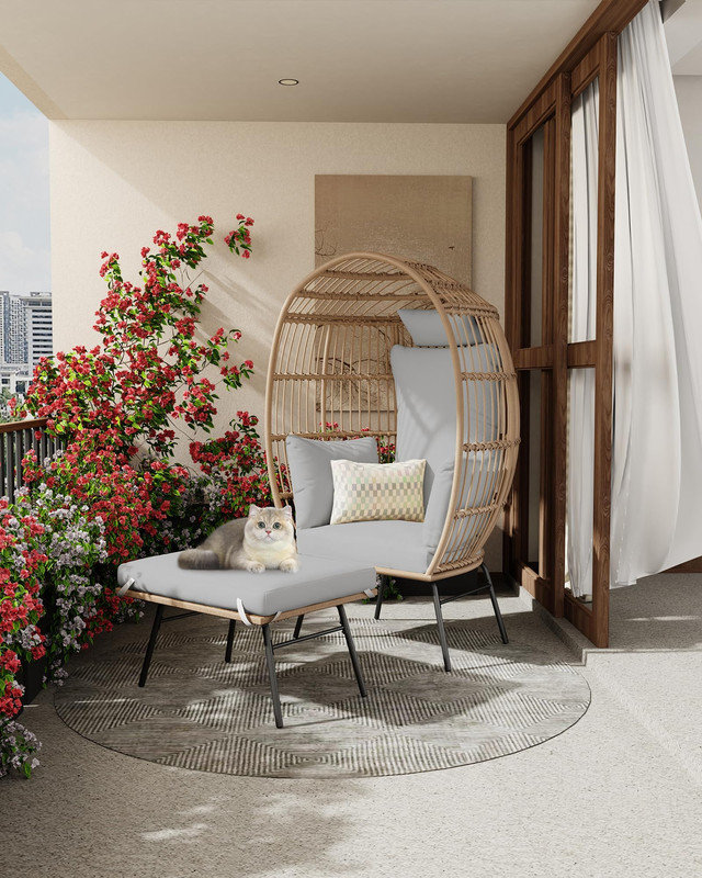Dakota Fields Patio Egg Chair Outdoor with Ottoman - Wicker Egg Chair ...