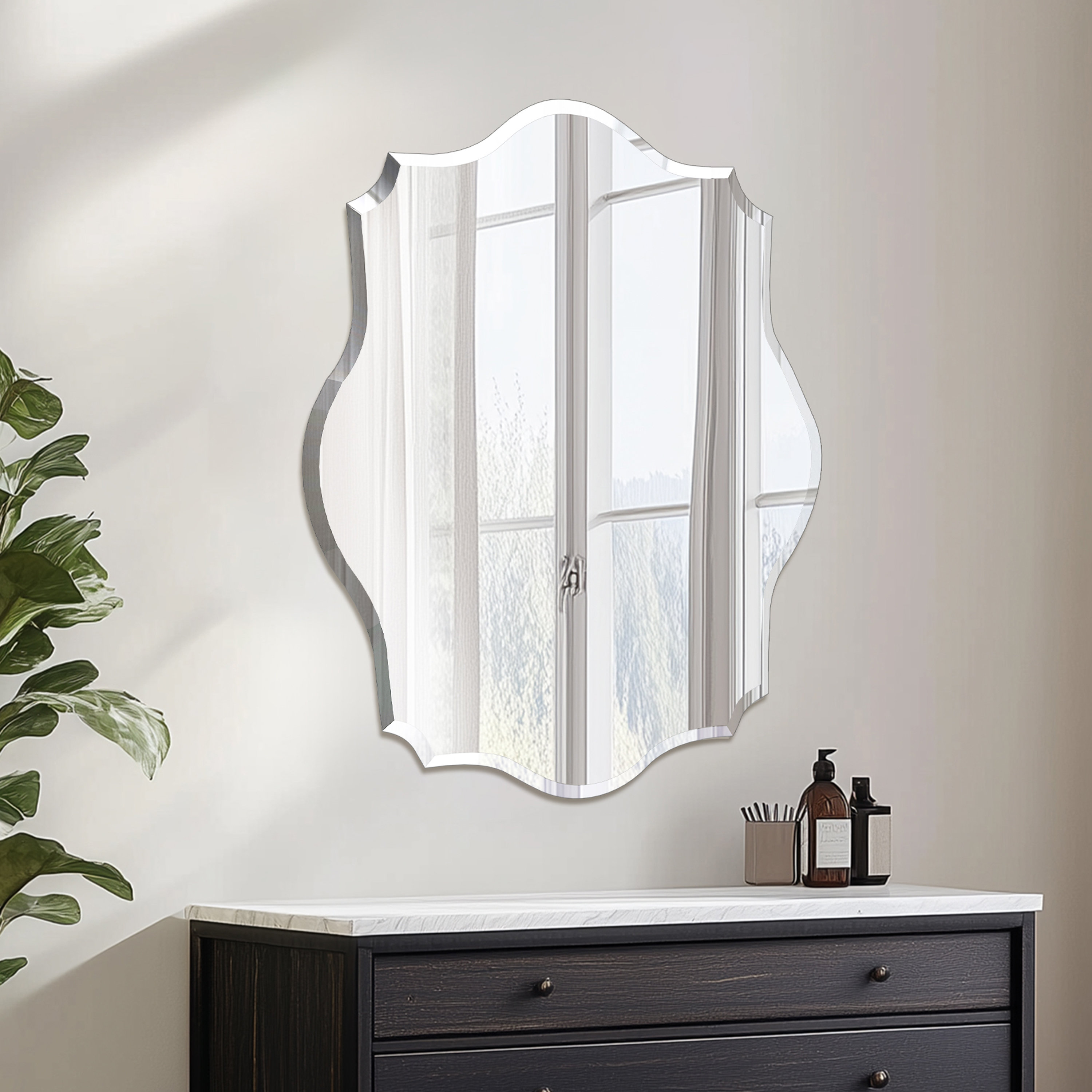 Winston Porter Frameless Silver Wall Hanging Mirror Asymmetrical Vanity ...
