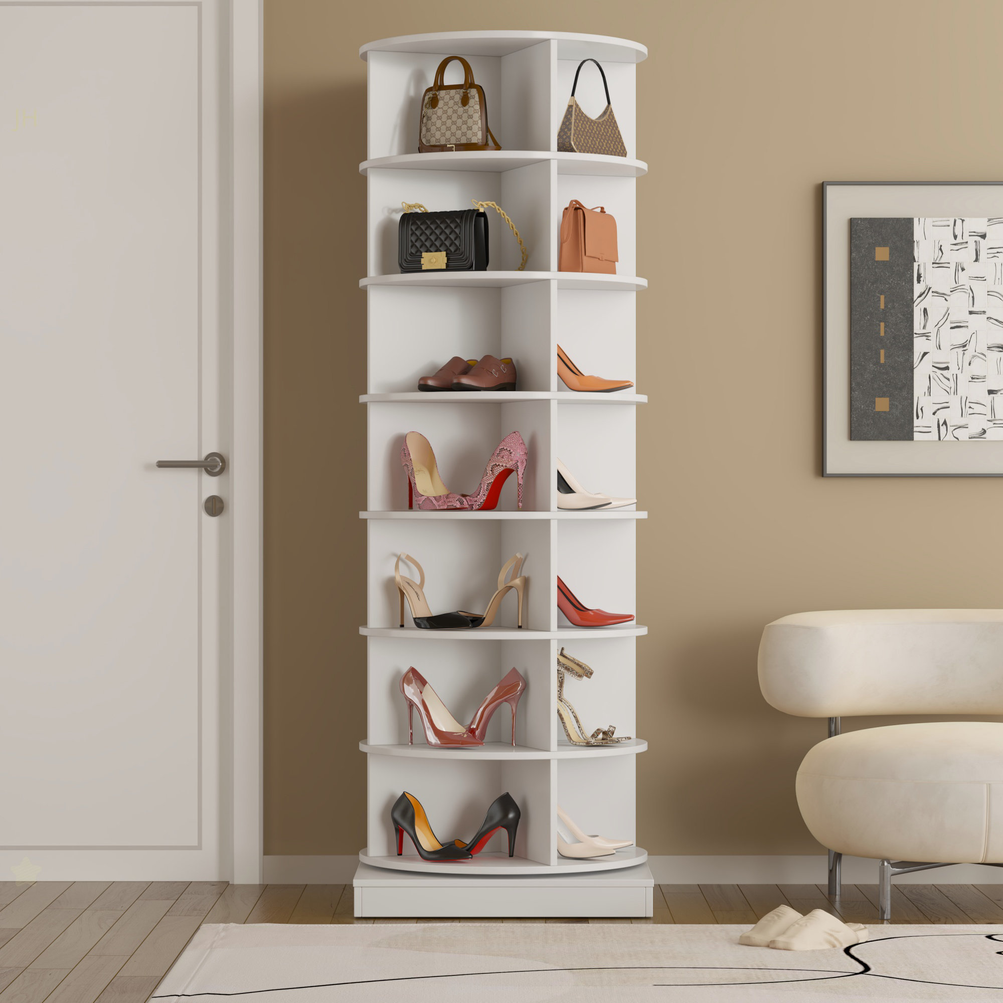 Wrought Studio Green 360 Rotating Shoe Cabinet 7 Layers - Wayfair Canada