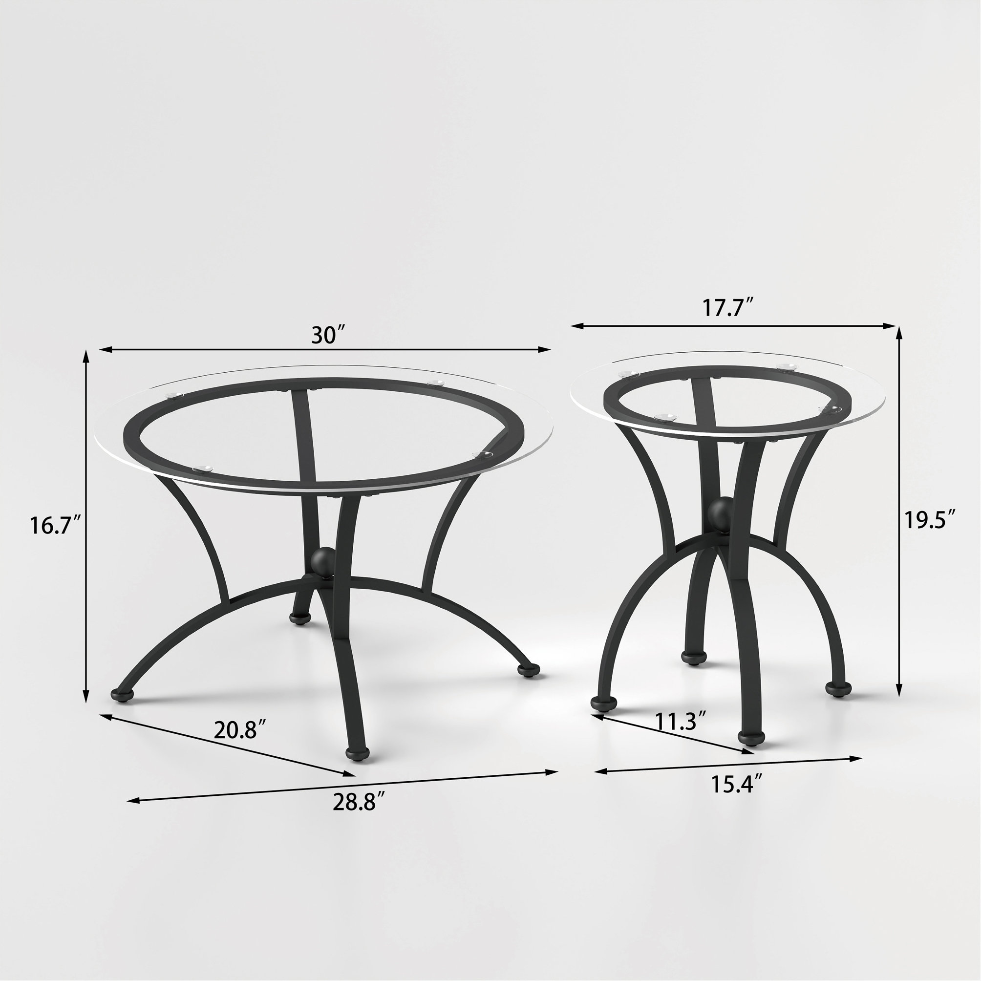 Mercer41 3 Piece Tempered Glass Surface Coffee Table Set, Decor Coffee ...