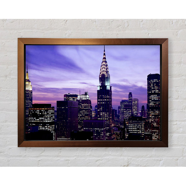 Ebern Designs Empire State Building Purple Skys - Single Picture Frame ...