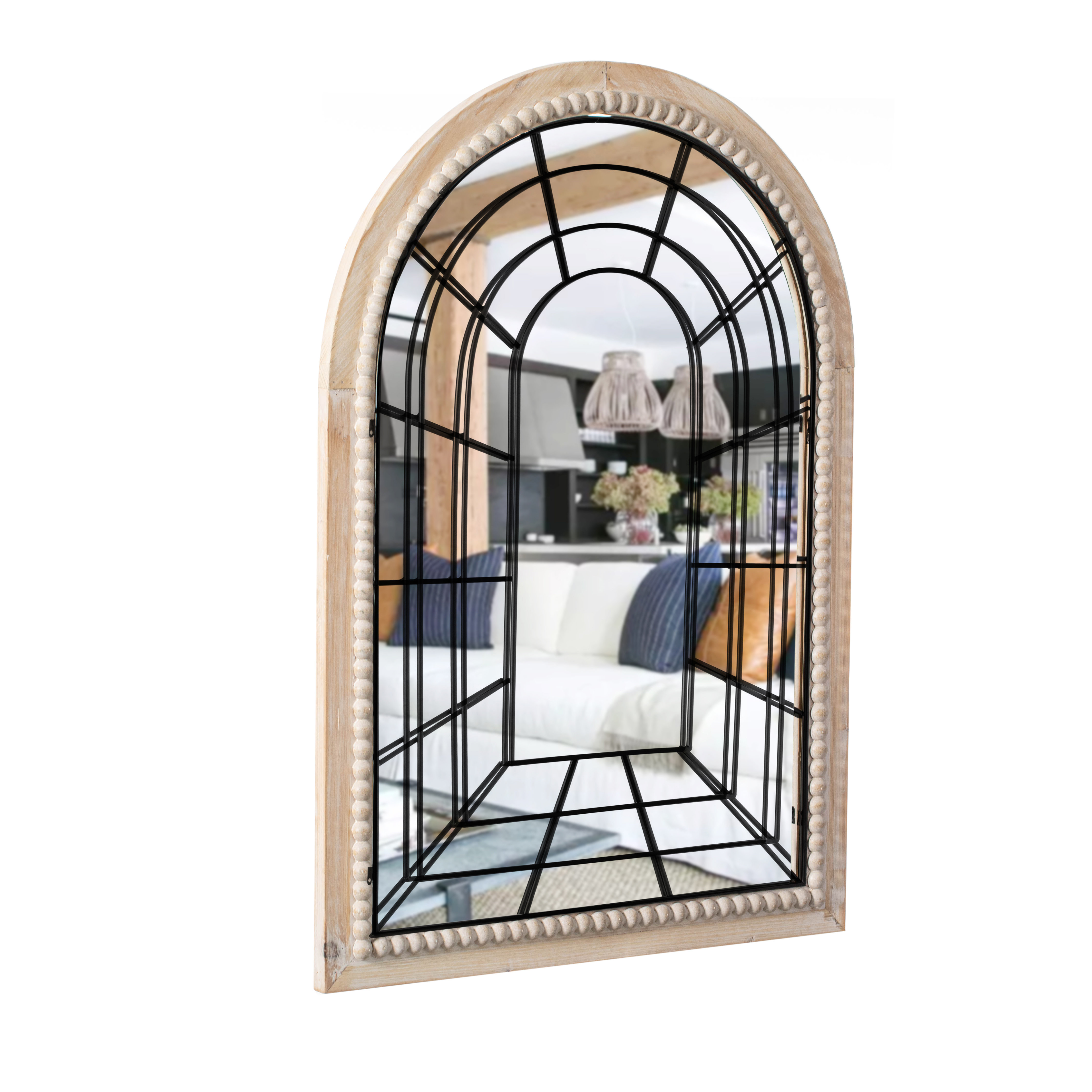 August Grove® Arched Large 39.37 X 27.56 In Rustic Window Metal Mirror ...