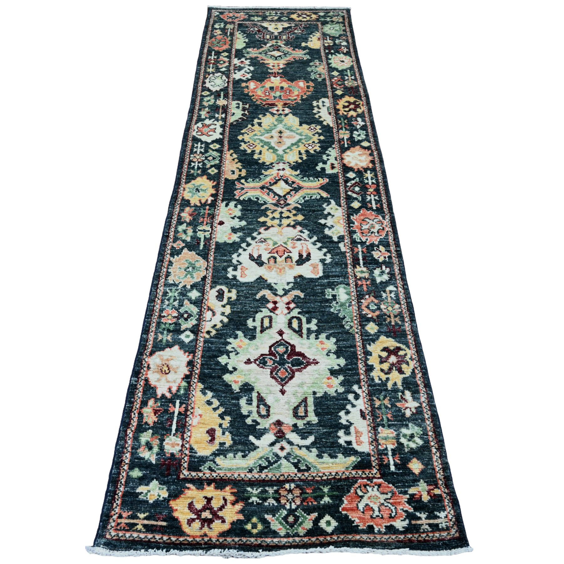 Wildon Home® 2'8"x9'10" Charcoal Black, Afghan Angora Oushak with ...