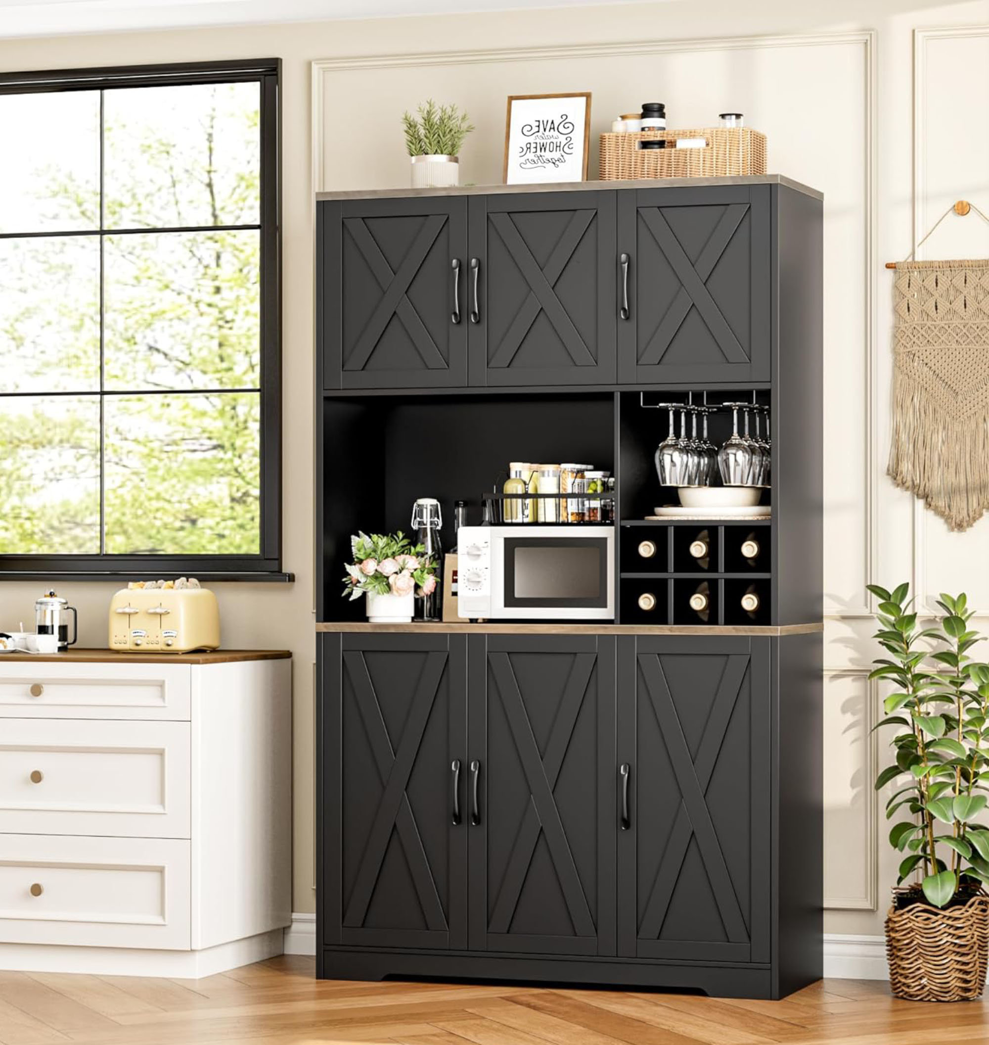 Gracie Oaks Kitchen Pantry Storage Cabinet, 71" Tall Food Pantry ...