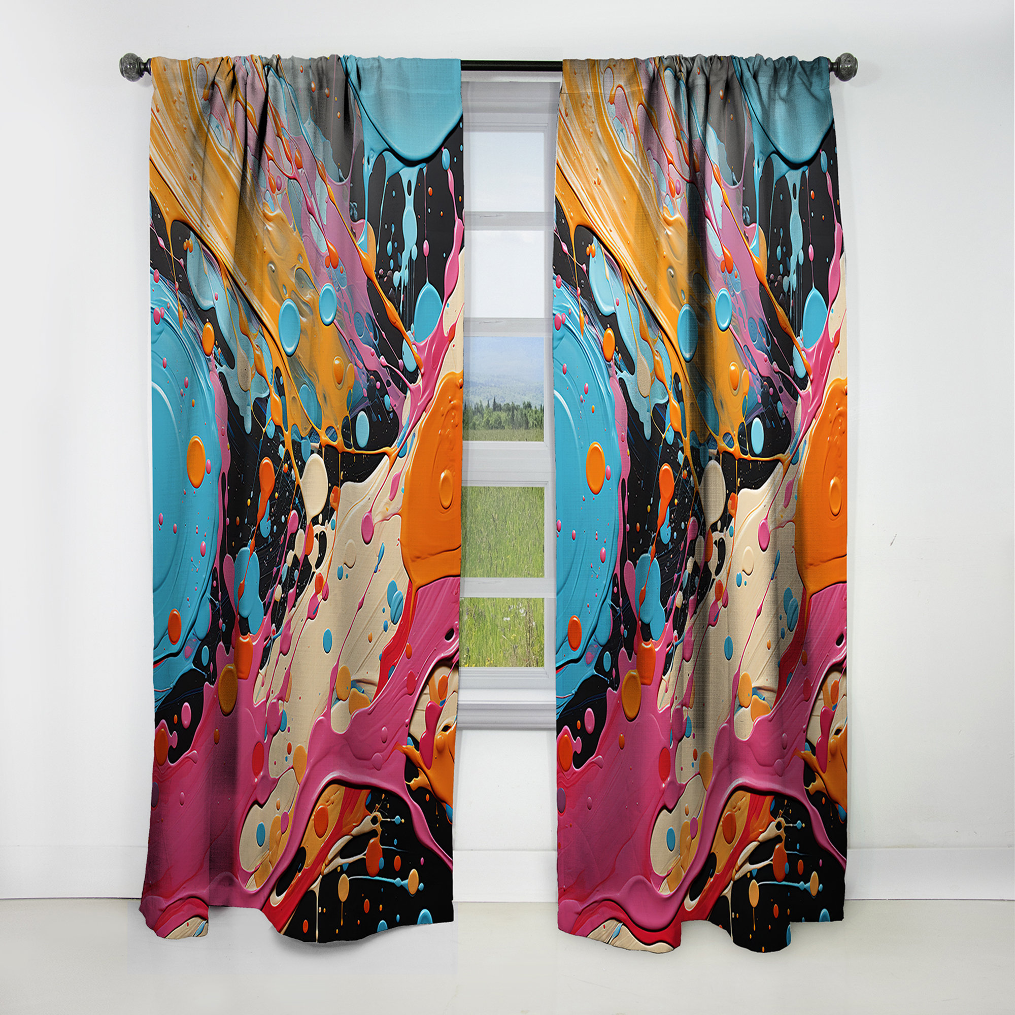 Design Art Blue And Pink Abstract Pop Fusion I - Pop Art Curtain ...