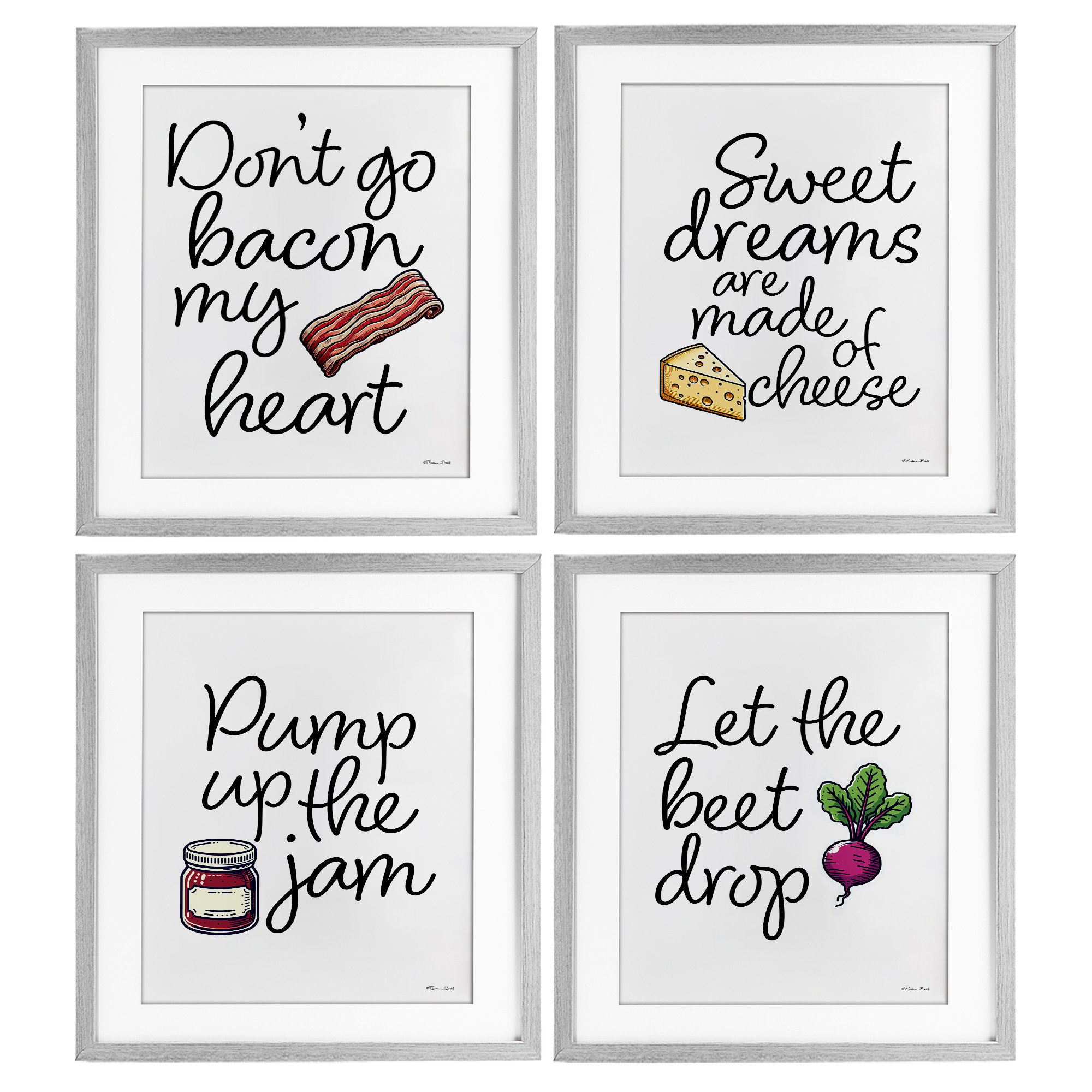 Ebern Designs Fun Music Lyric Puns 4pc Framed Print Under Glass Set ...