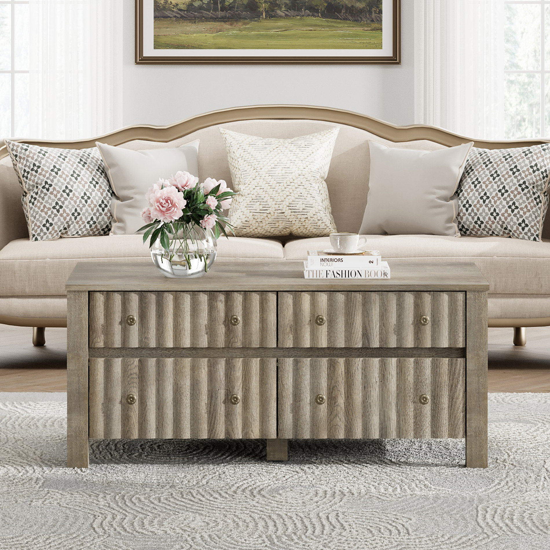 Red Barrel Studio® Modern Coffee Table, Vintage Grey Rectangular Coffee ...