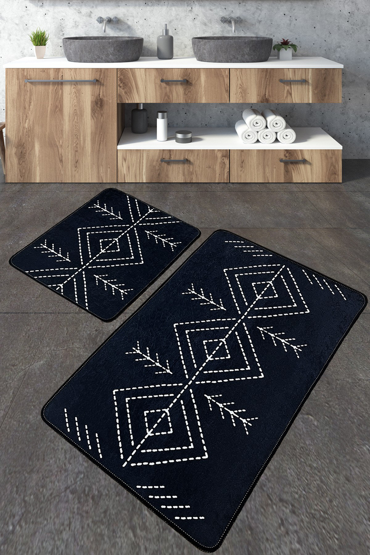 East Urban Home Ola Geometric 2 Piece Bath Rug Set | Wayfair