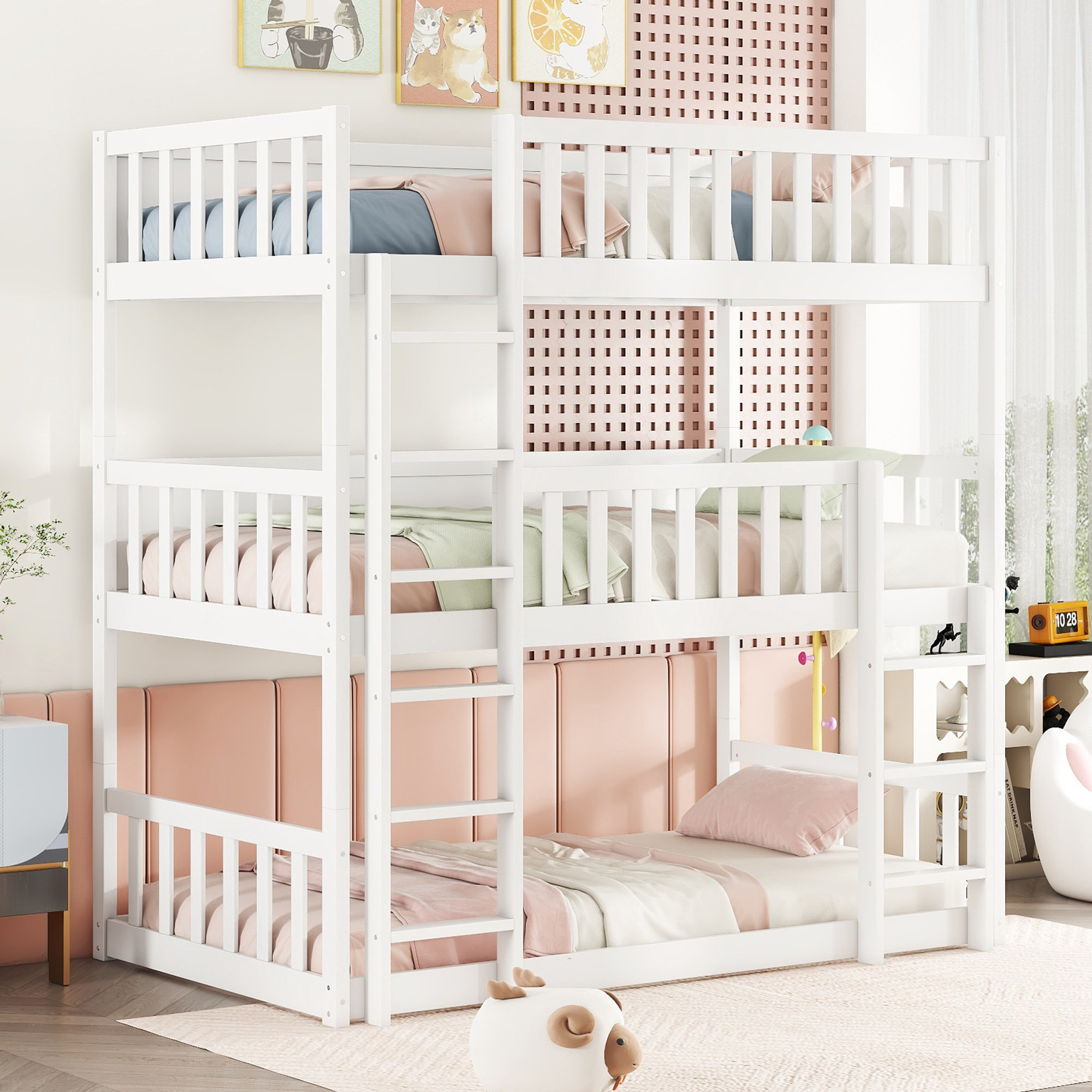 Harriet Bee Twin Size Triple Bunk Bed, Detachable Design with Ladders ...
