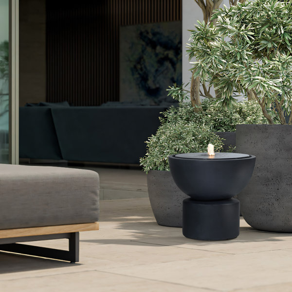 Latitude Run® Busto Gray Resin Round Bubbler 18.7" Tall Outdoor ...