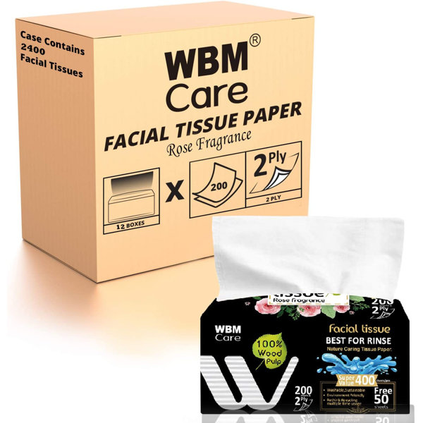 WBM LLC WBM Care Rose Fragrance Facial Tissues, 2-Ply, 200 Sheets/Box ...