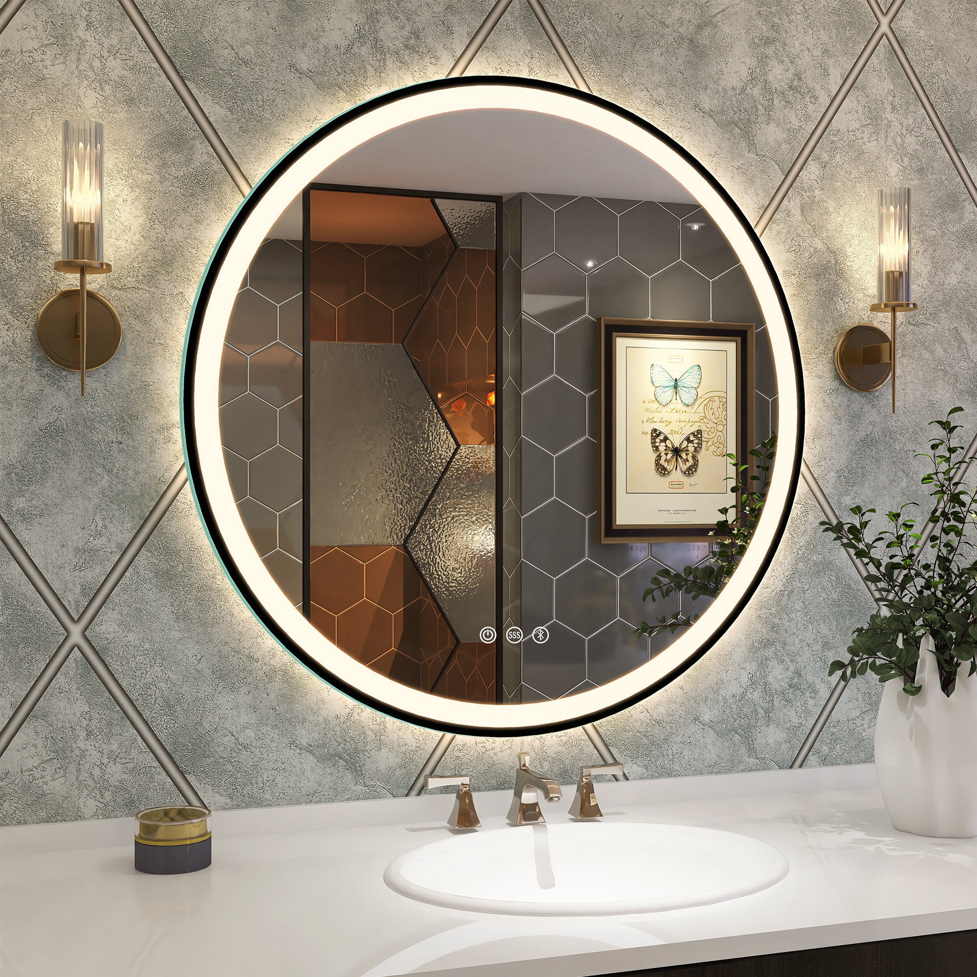 Wrought Studio™ LED Circular Smart Mirror With Adjustable Lighting And ...